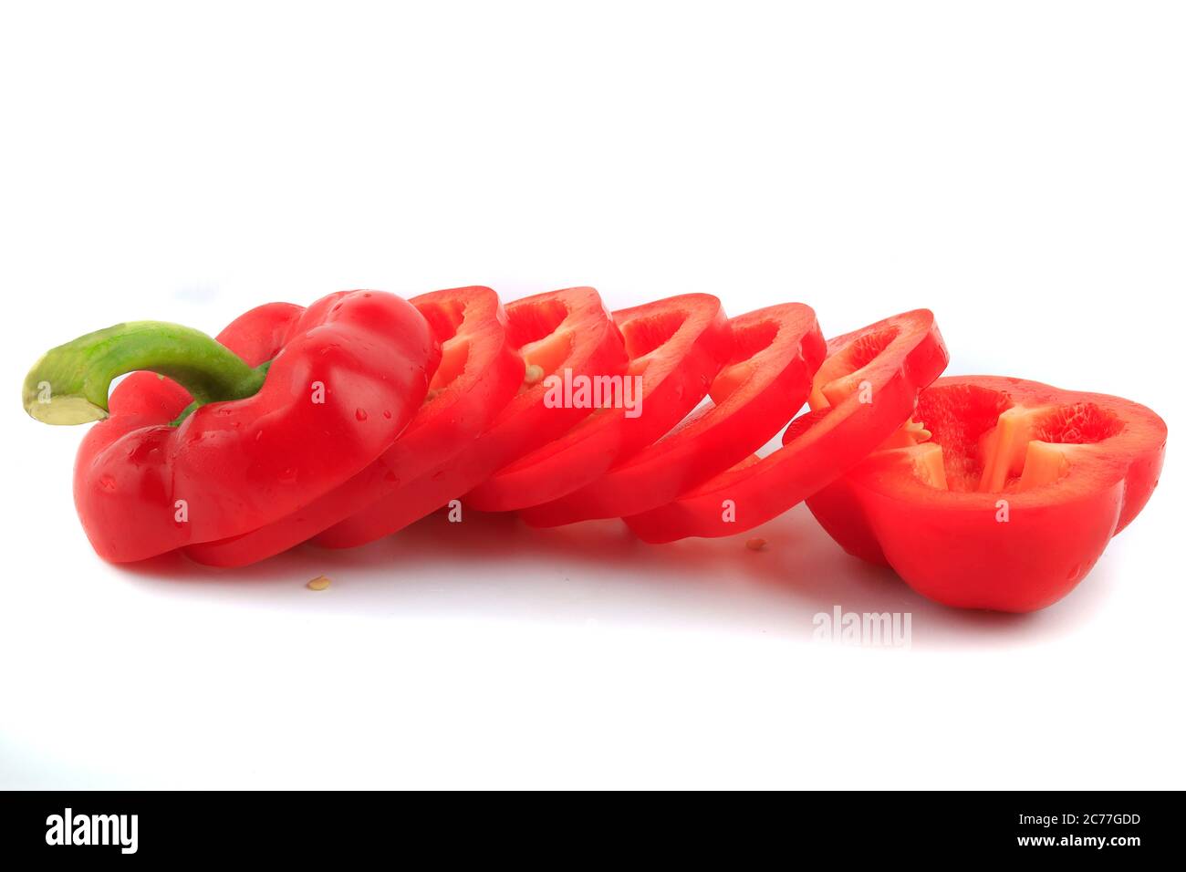 Slide fresh red bell pepper. Sweet pepper. Giant pepper. Isolate on ...