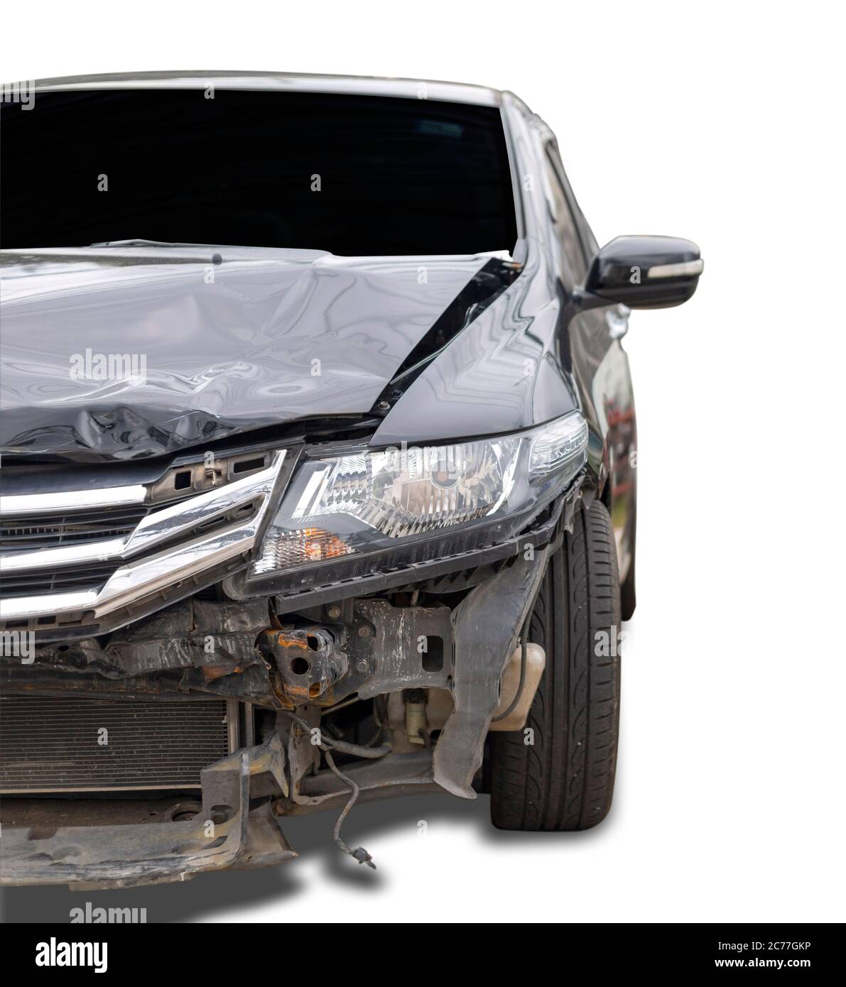Front of black color car have big damaged and broken by accident on ...