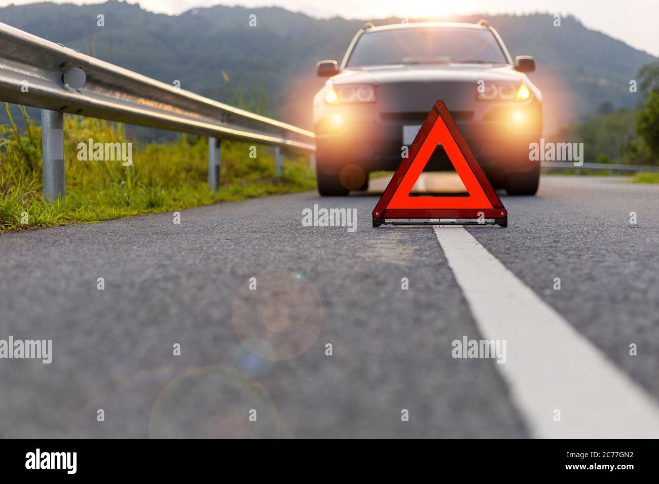 Red triangle, red emergency stop sign, red emergency symbol and black ...