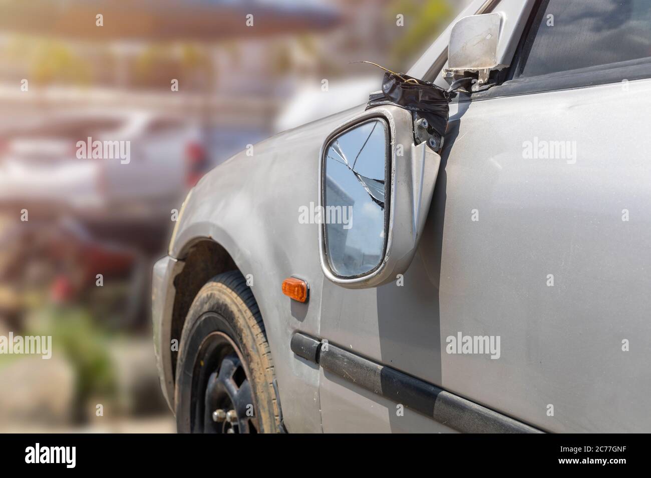 Car accident broken car door rearview mirror Stock Photo - Alamy