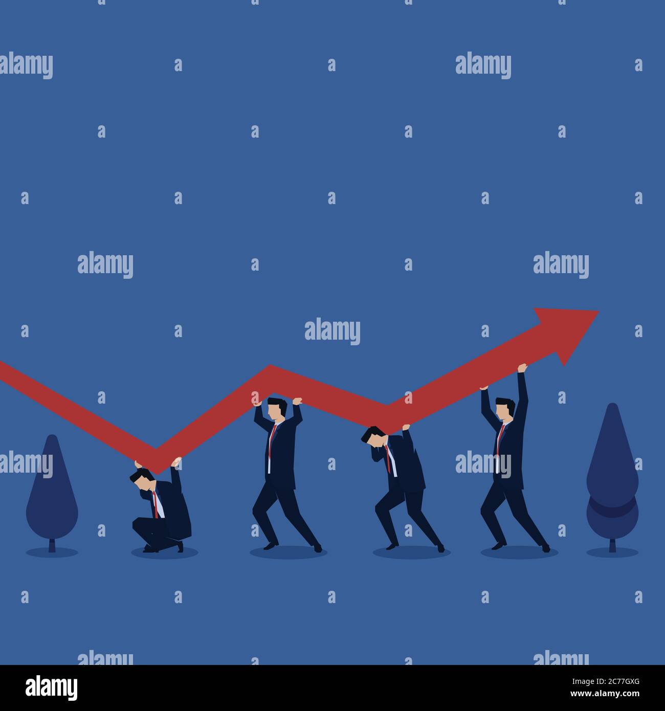 People struggle hold chart to going up metaphor of survive and loss ...
