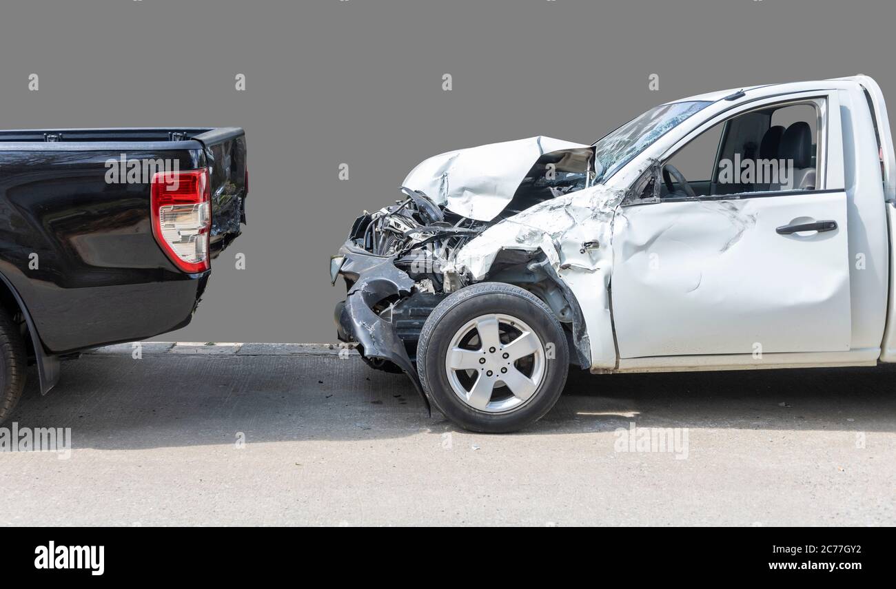 Front White color pack up car crash with back side black color car get ...