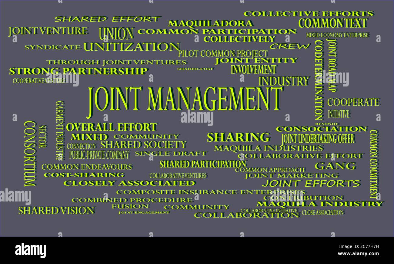 Joint management Business partnership related terminology presented on ...