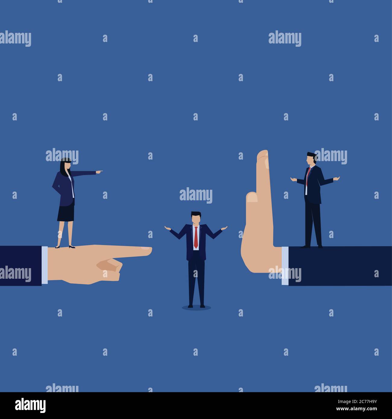Business flat vector concept man standing between two people metaphor ...