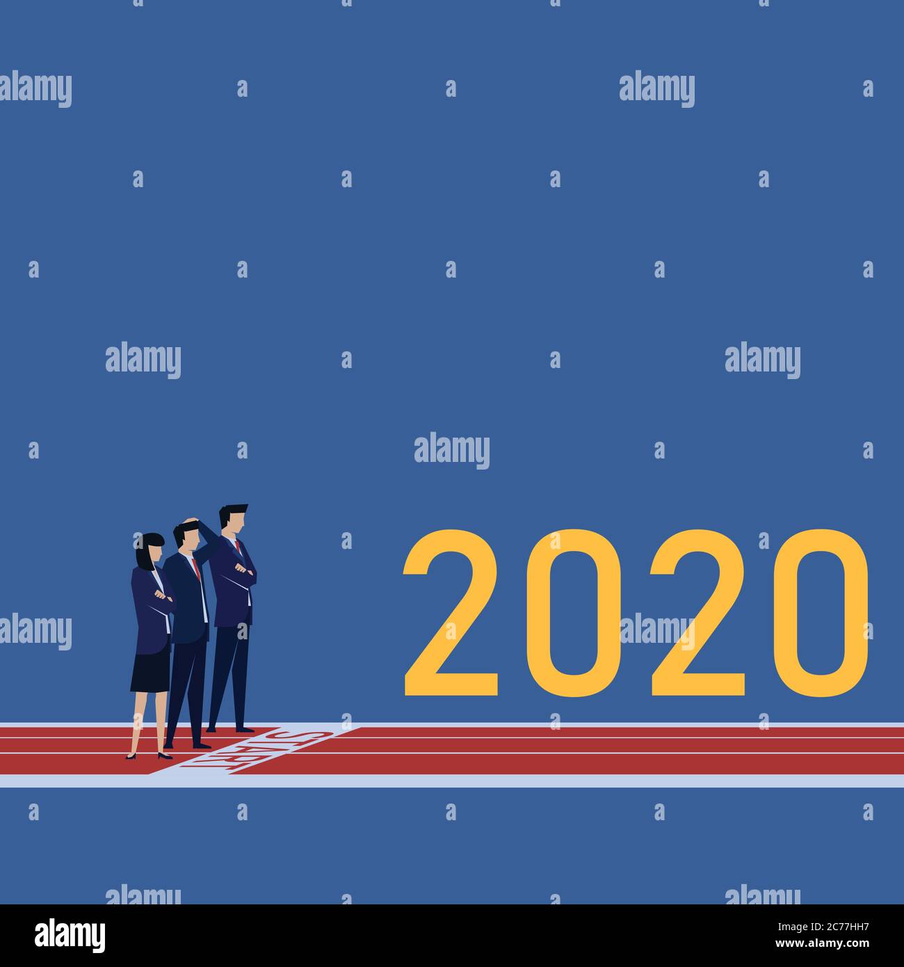 Business flat vector concept man and woman stand on start line metaphor ...