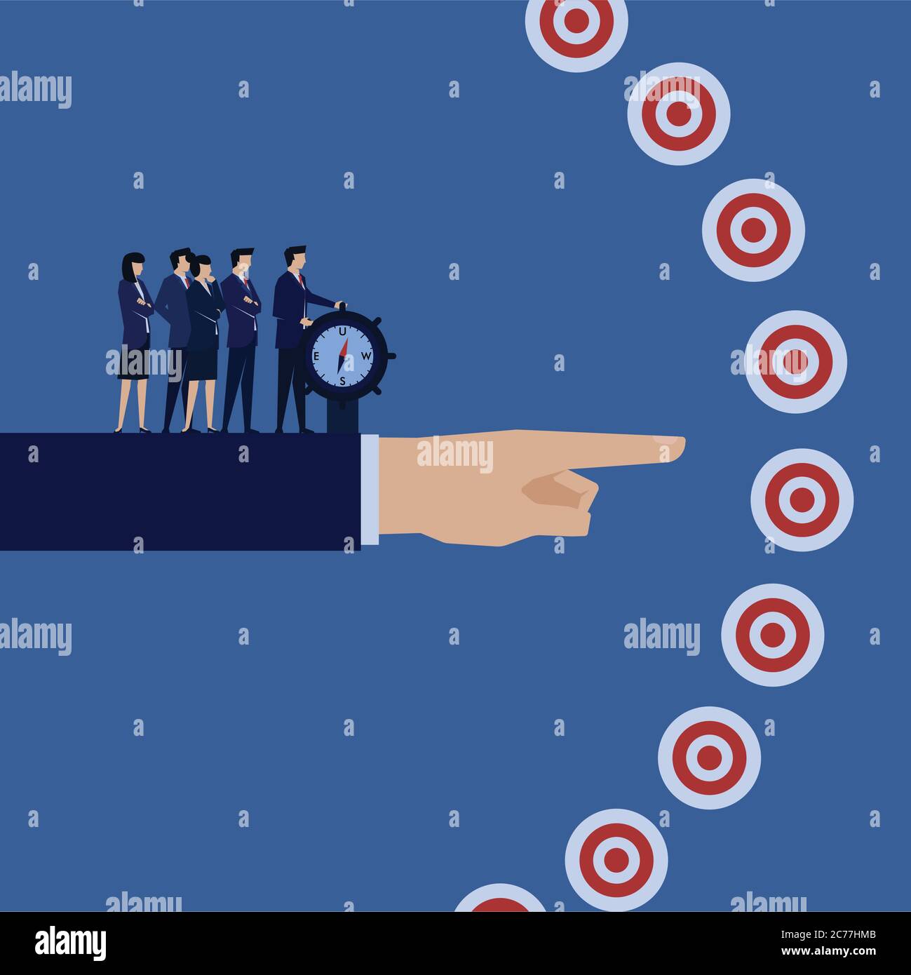 Business flat vector concept manager directing compass to right target ...