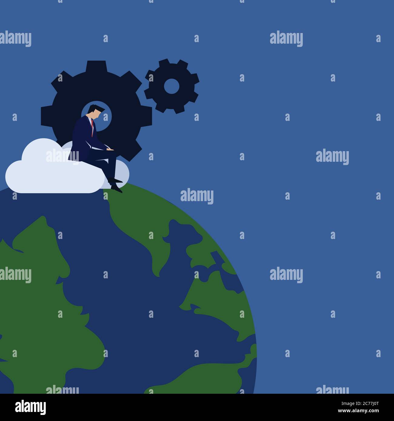 Business flat vector concept businessman work on cloud with gear and ...