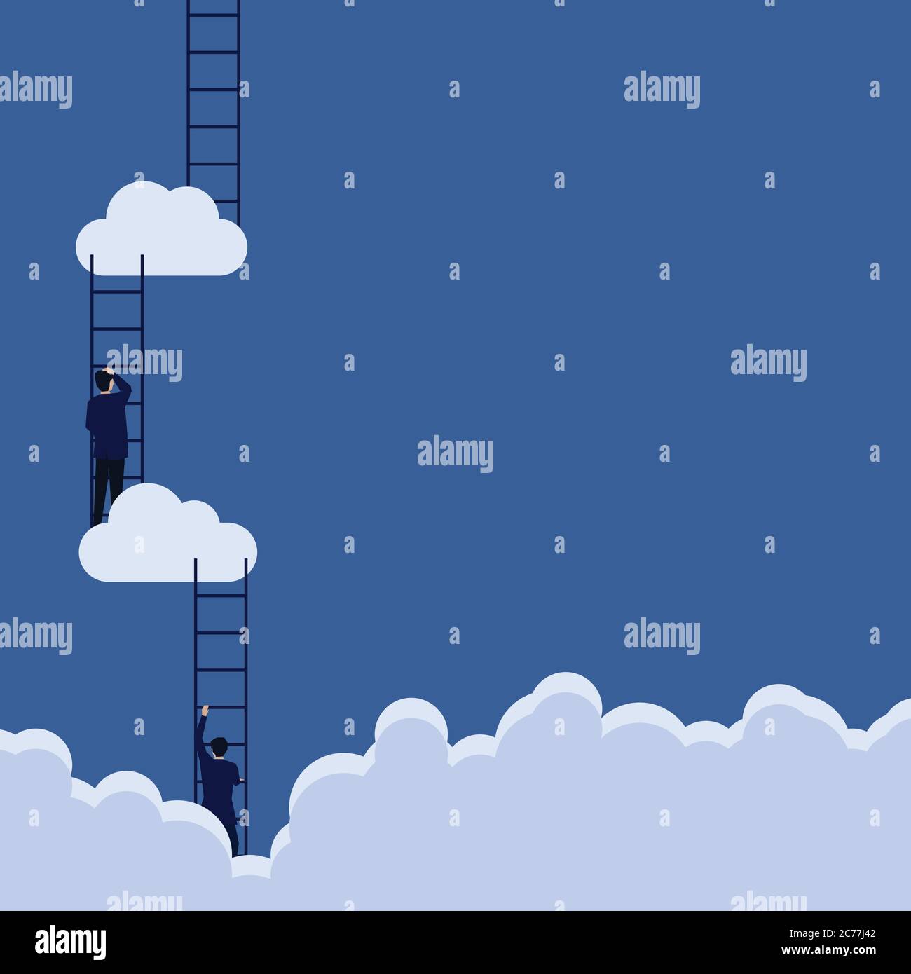 Business flat vector concept businessman climb the ladder to cloud ...
