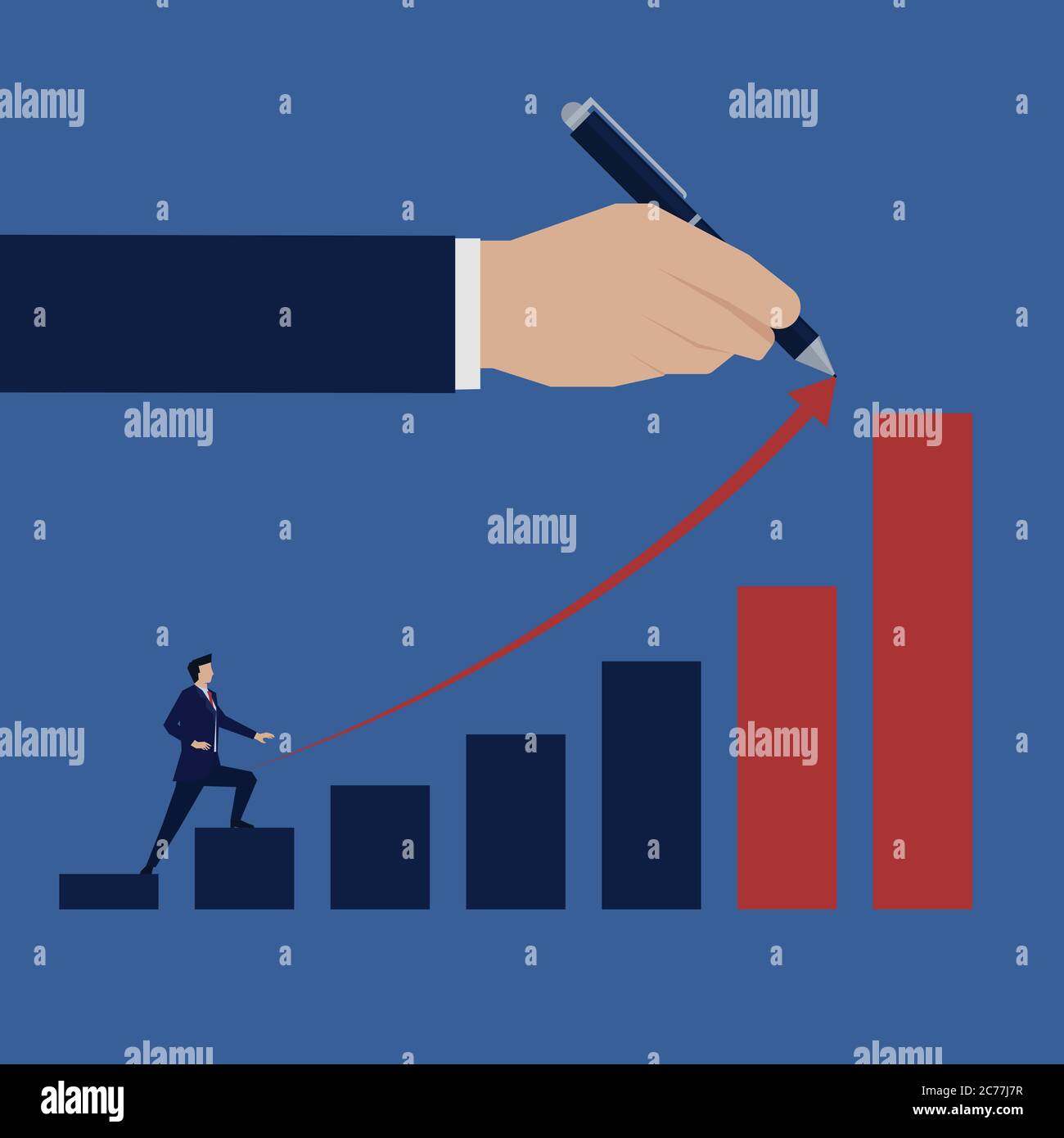 Business flat vector concept businessman climb the bar chart metaphor ...
