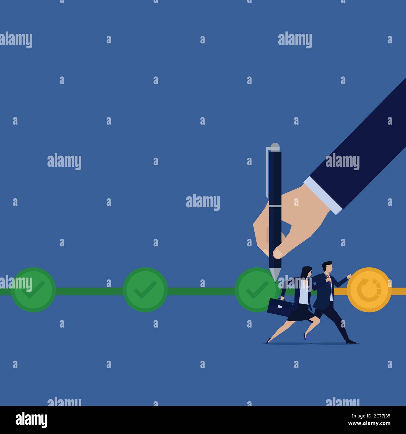 Business flat vector concept businessman and woman run to next step to ...