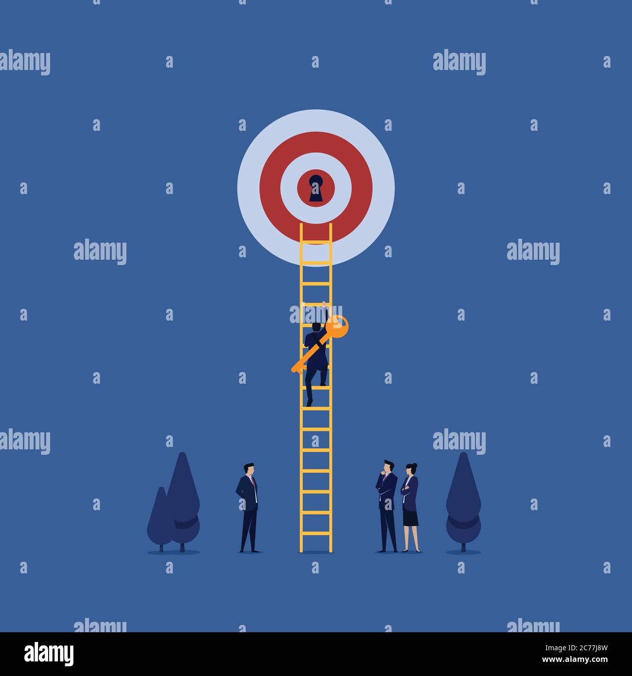 Business flat vector concept manger bring key and climb the ladder to ...