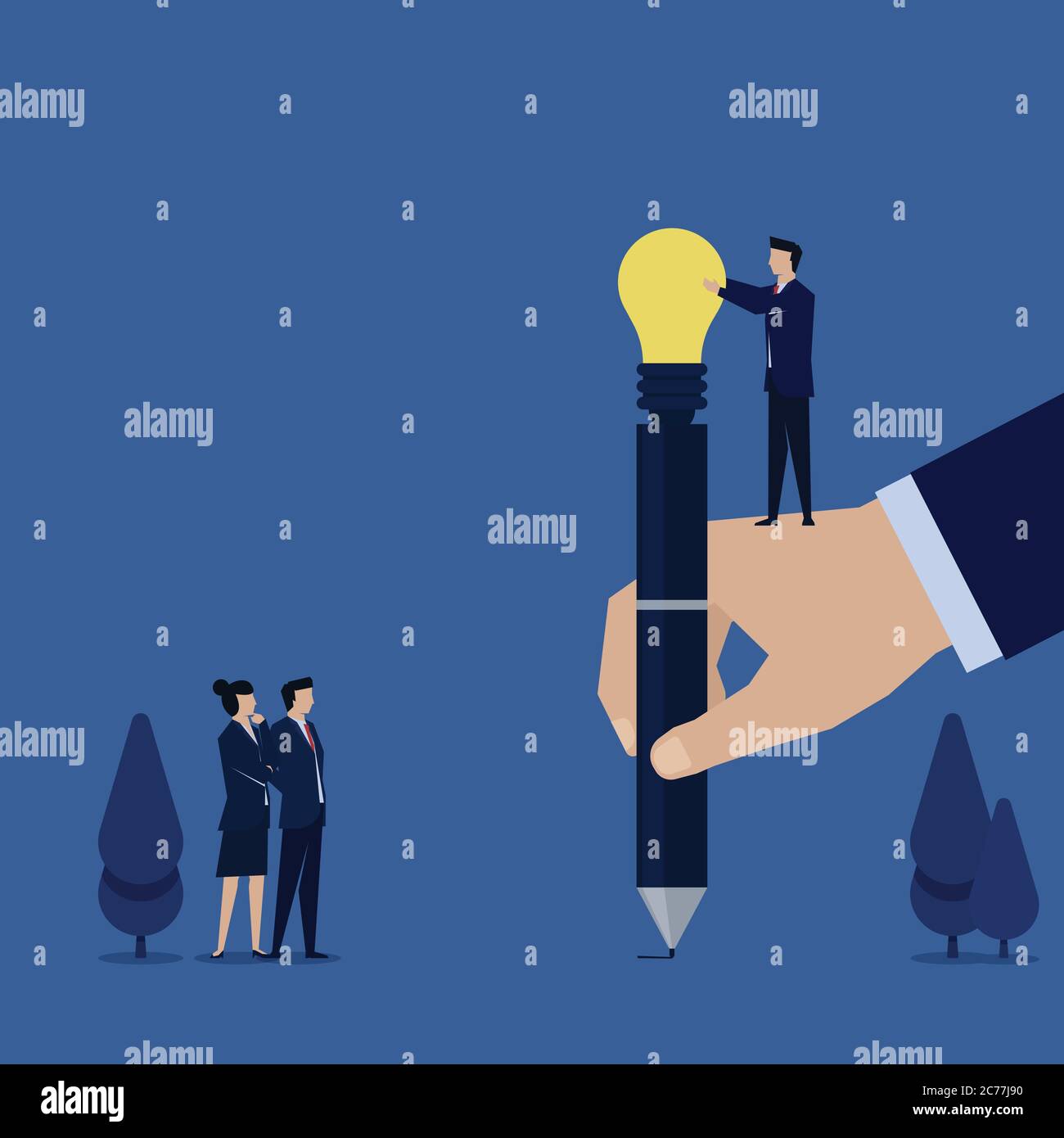 Business flat vector concept employee give idea to pen held by hand ...