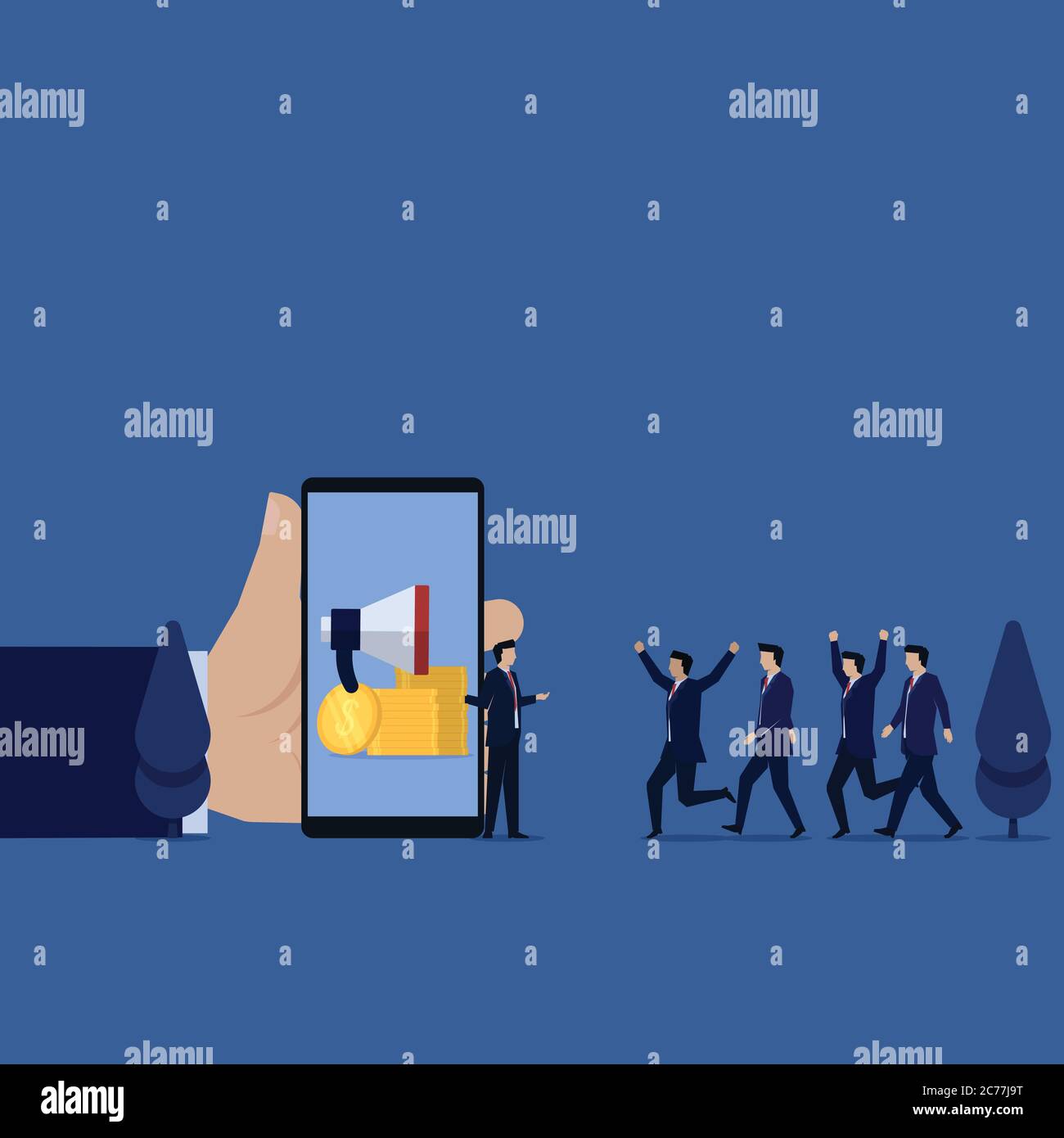 Business flat vector concept manager waiting for friends to join ...