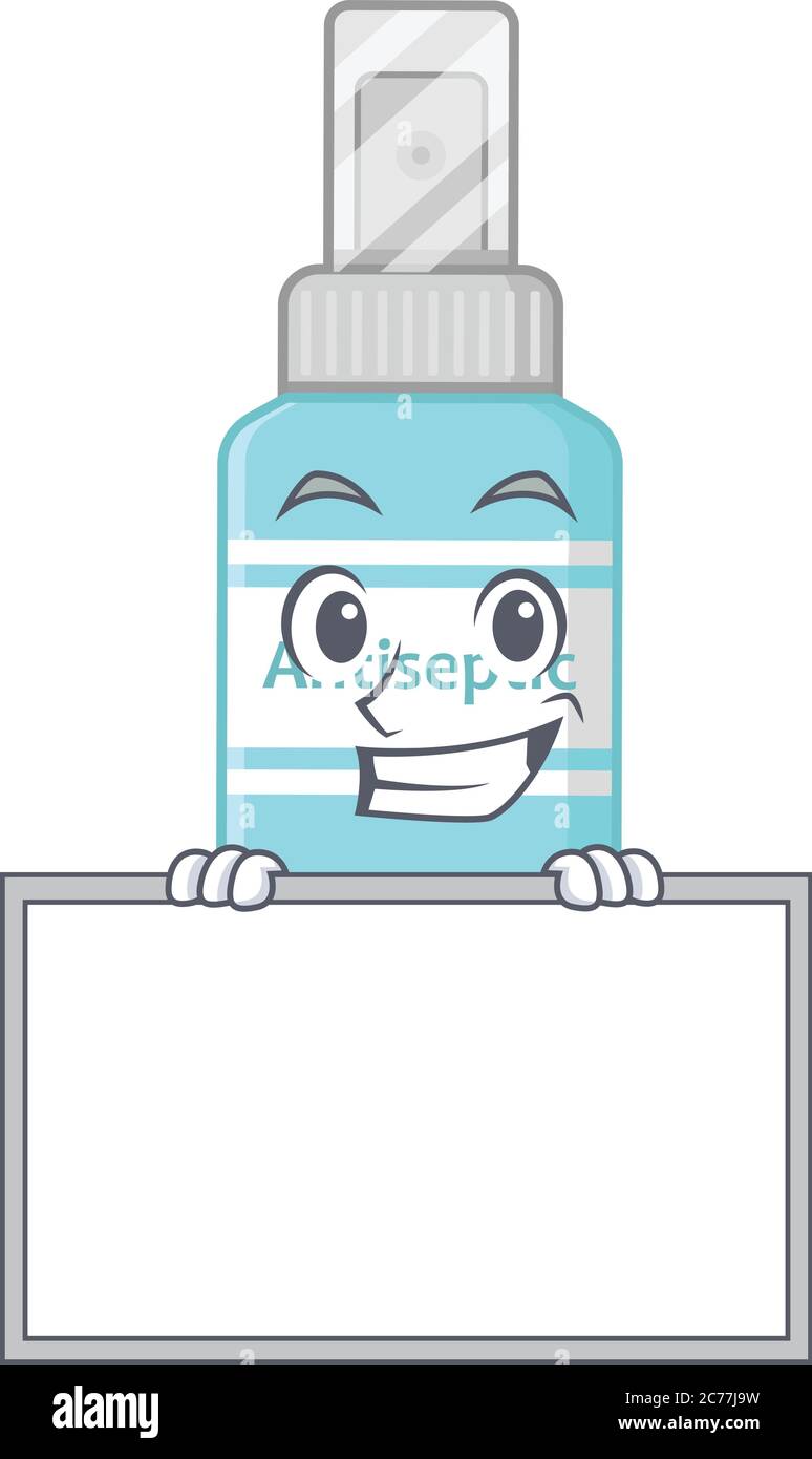 Funny cartoon design style antiseptic standing behind a board Stock ...