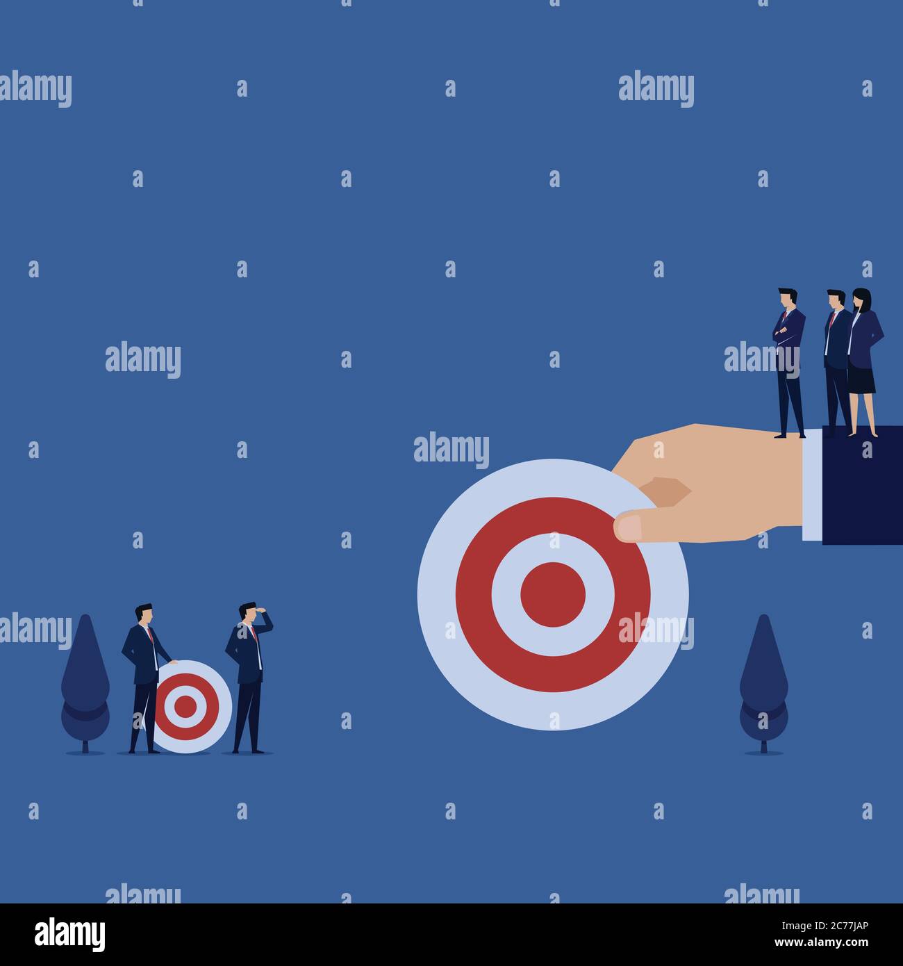 Business flat vector concept hand hold bigger target than other ...