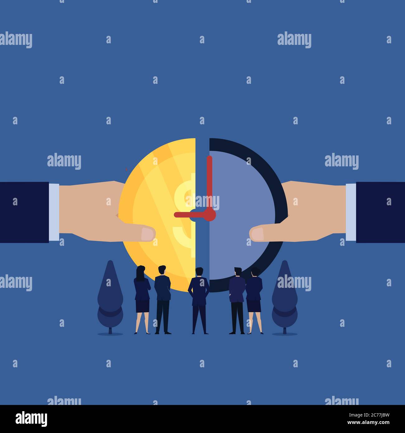 Business hand unite coin and clock metaphor of work hours Stock Vector ...