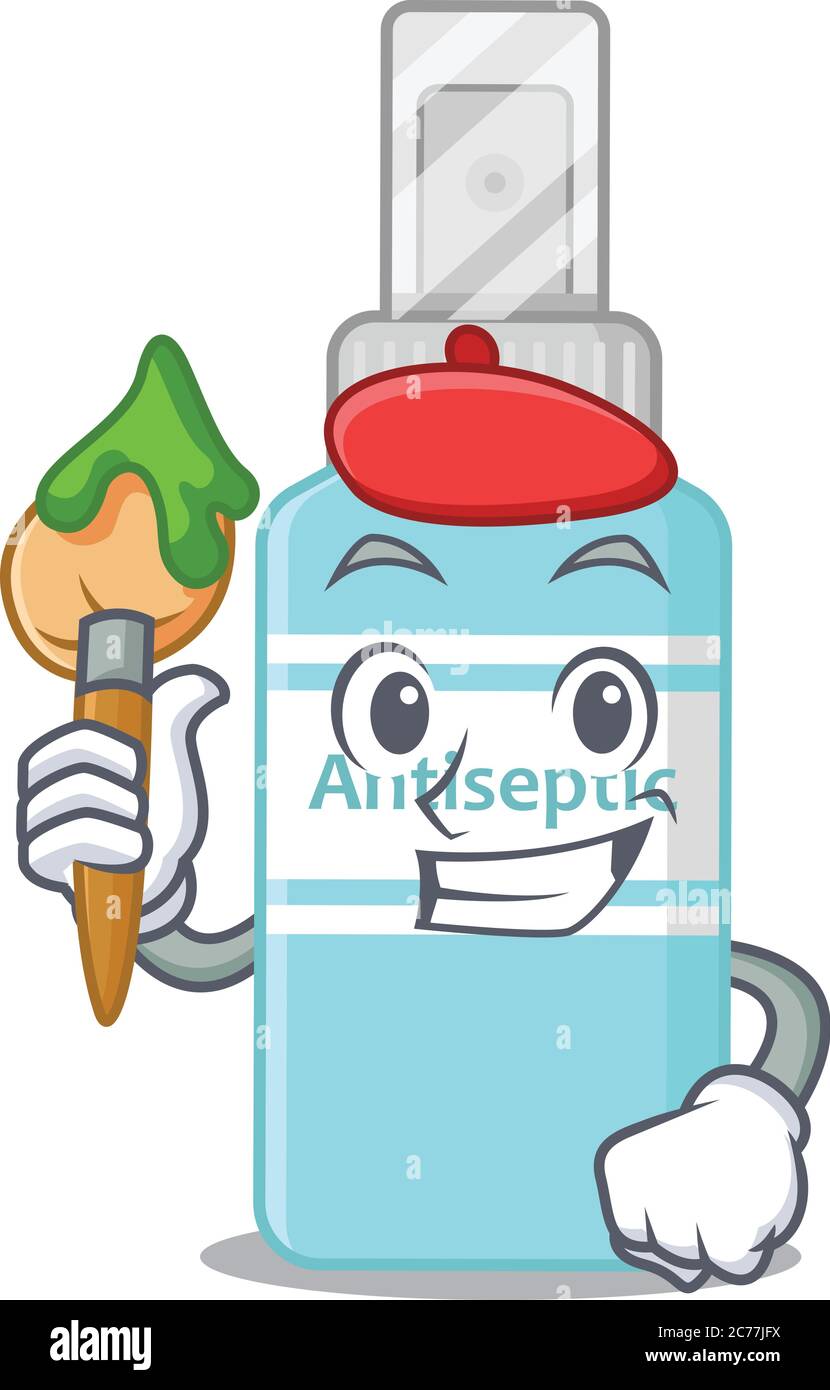Antiseptic artist cartoon picture style paint a landscape using a brush ...