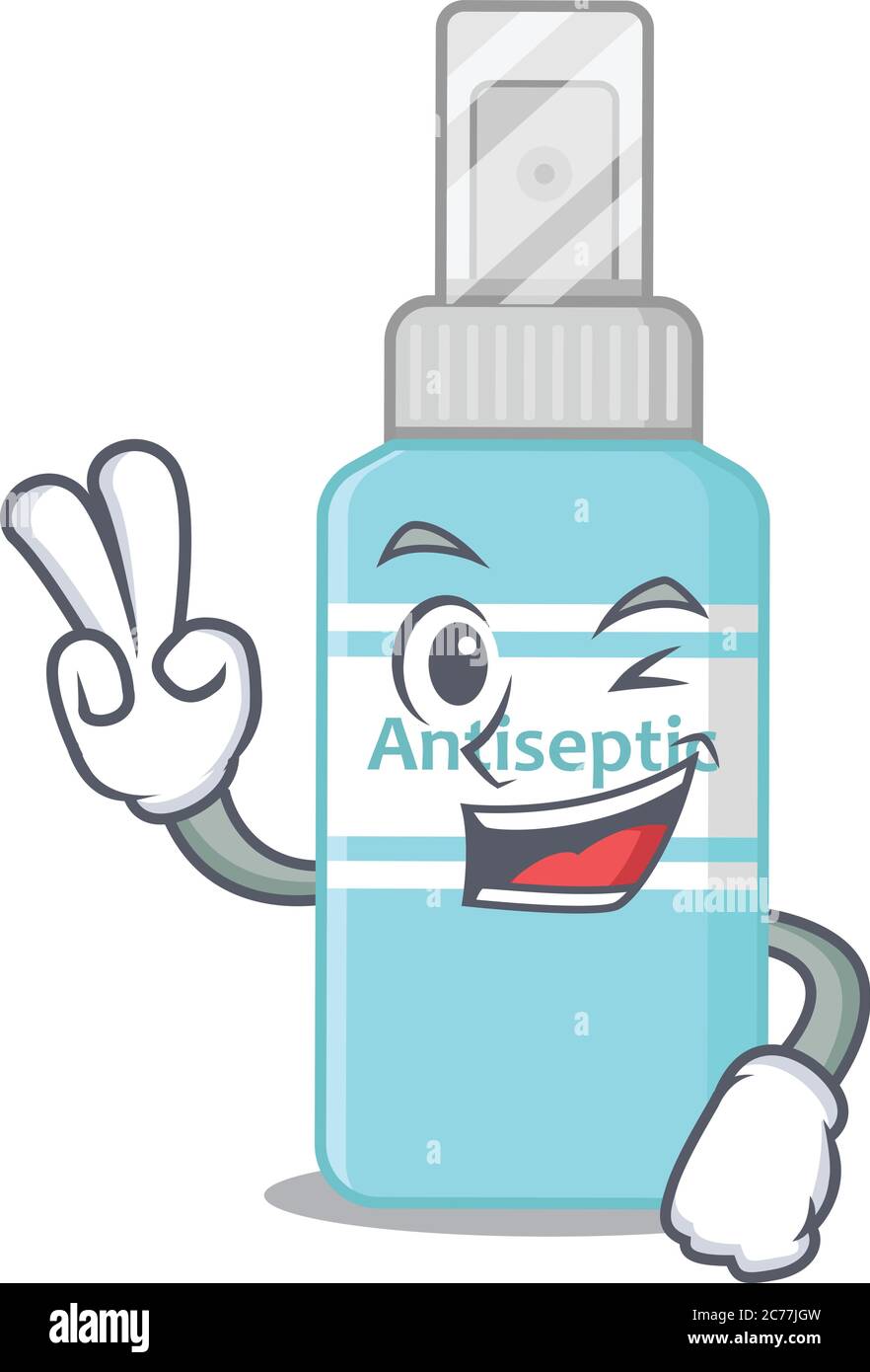 A joyful antiseptic cartoon mascot style show two fingers pose Stock ...