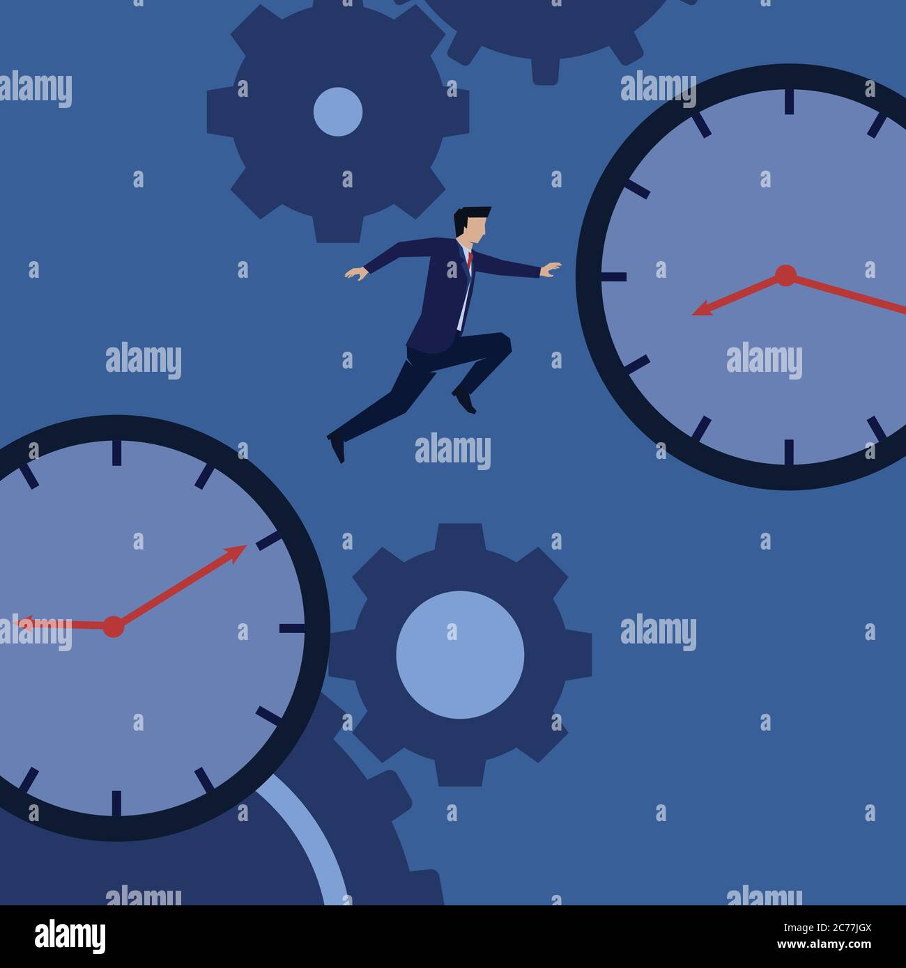 Businessman jump from clock to another with gear background metaphor of ...