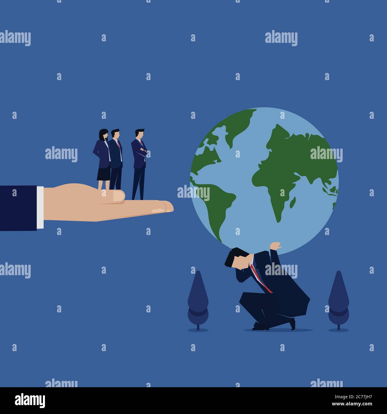 Businessman present earth globe to manager metaphor of work hard Stock ...