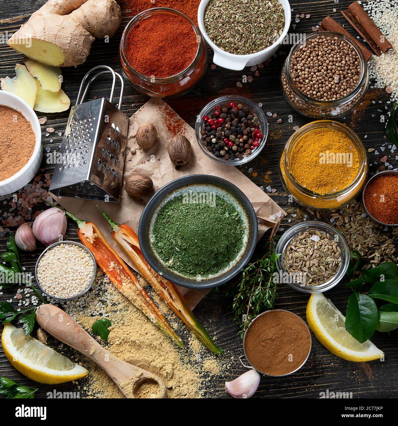 Overhead view various spices hi-res stock photography and images - Alamy