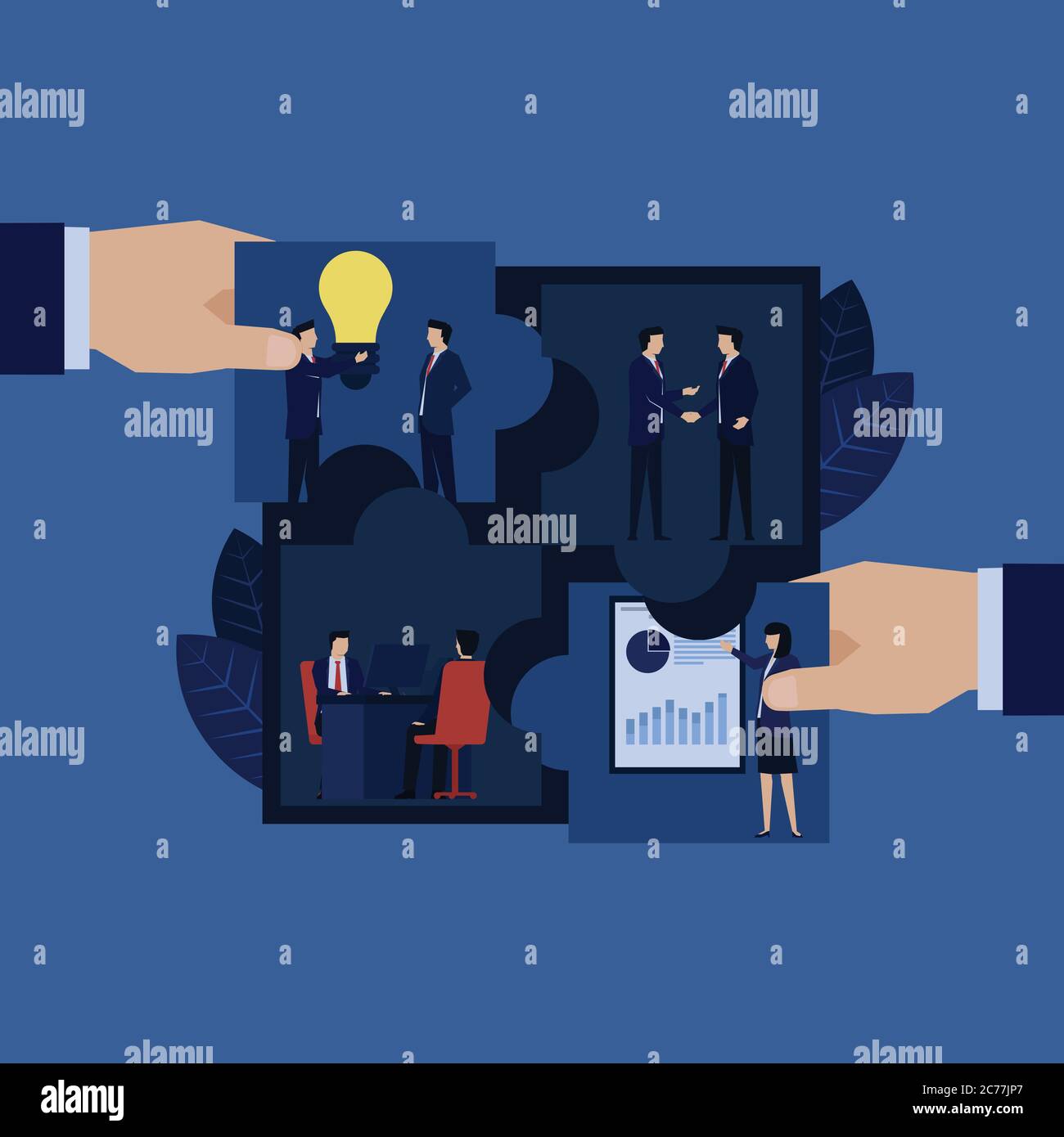 Business hand set up puzzle elements of business process idea ...