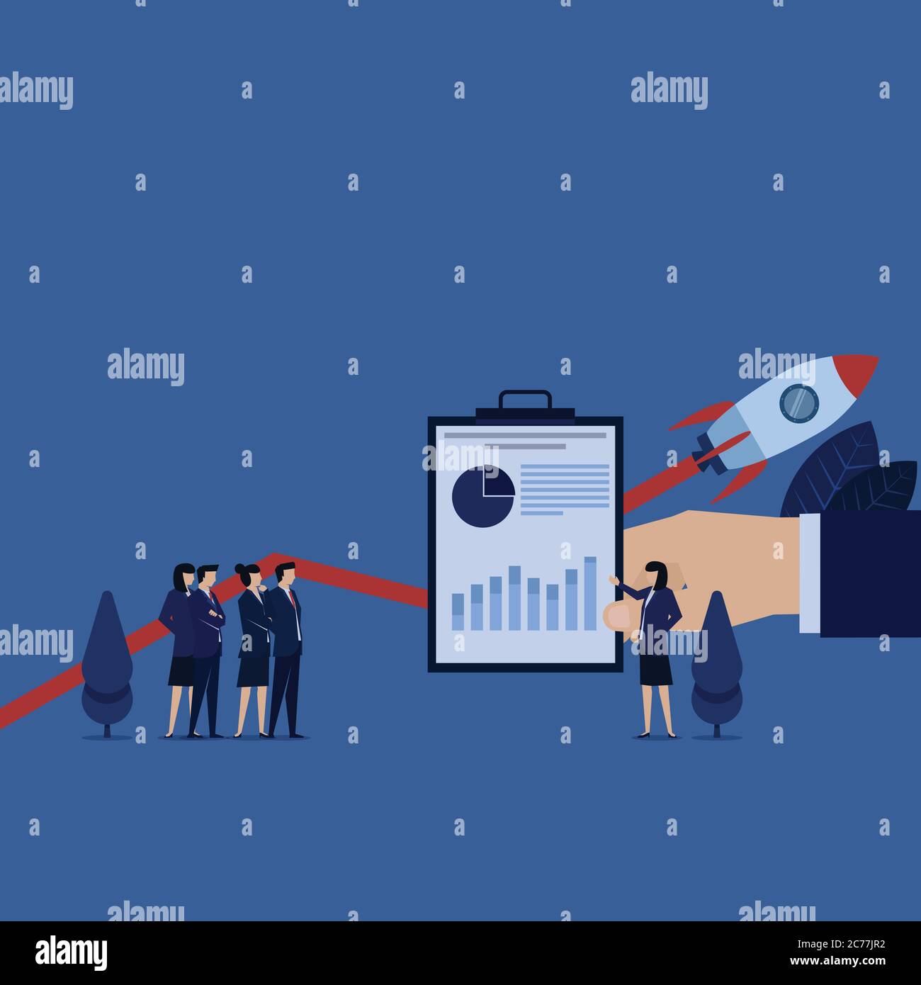 Business woman presentation with diagram and grow up chart of startup ...
