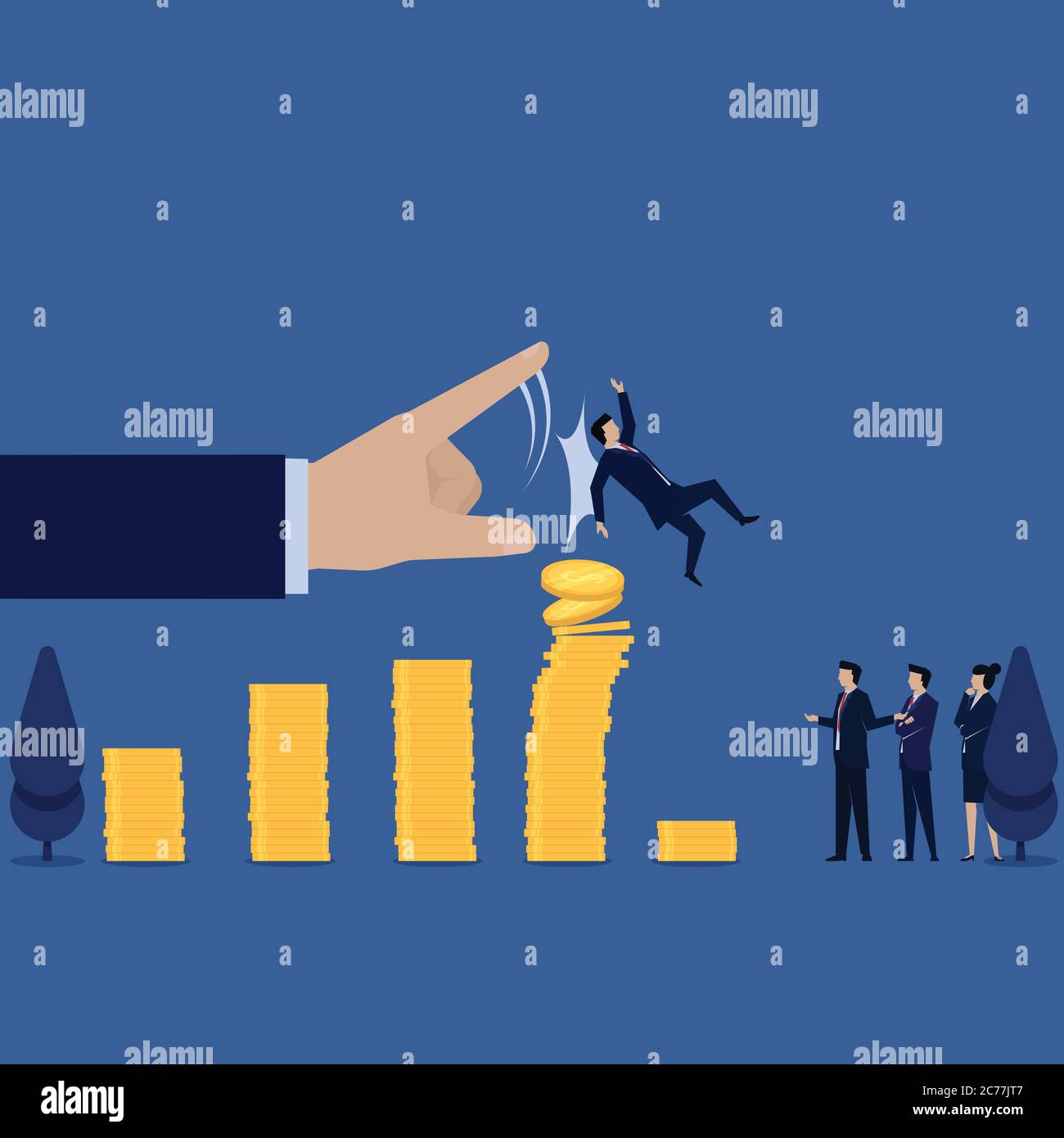 Businessman fall after pushed by hand on highest chart diagram metaphor ...