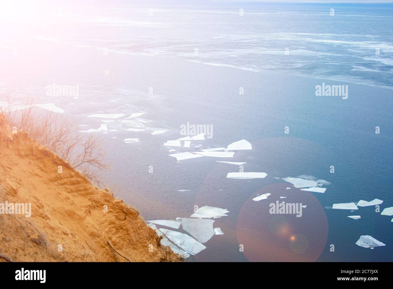View of the Volga River from a high cliff in the spring afternoon Stock ...