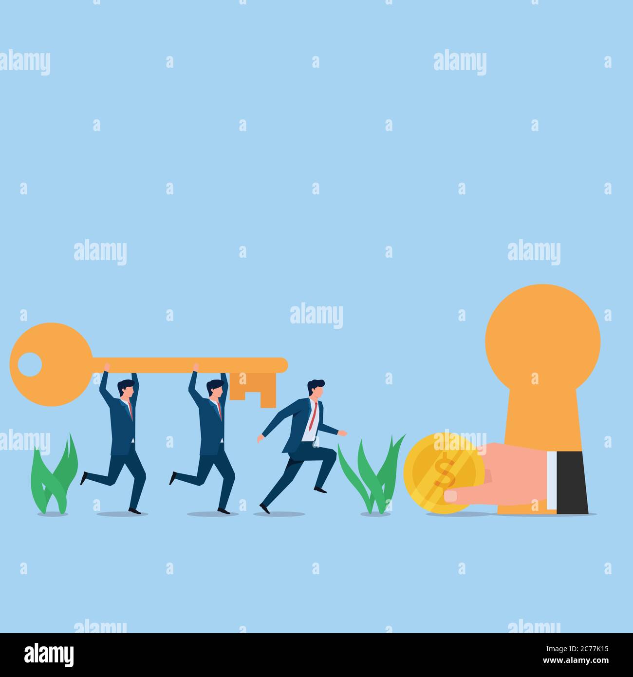 Manager and employee bring key to keyhole reward offering. Business ...