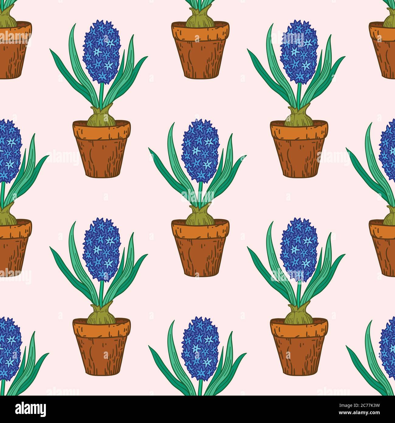 Seamless pattern with hyacinths in pots. Vector illustration Stock ...