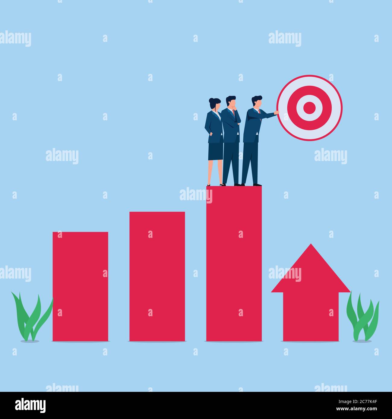 Manager put target above chart metaphor of vision. Business flat vector ...