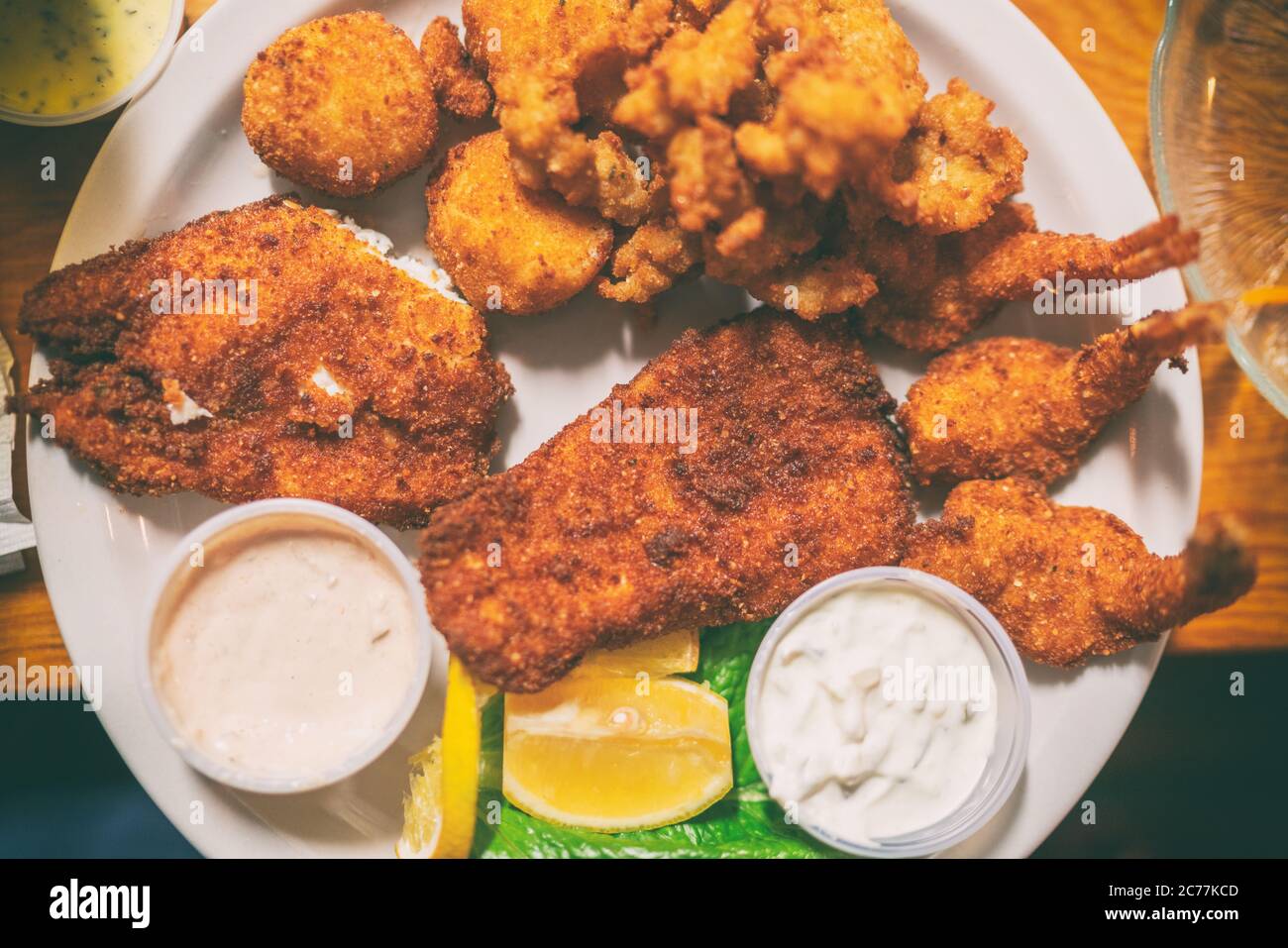 Fried seafood platter top view of local dish from Key West, Florida ...