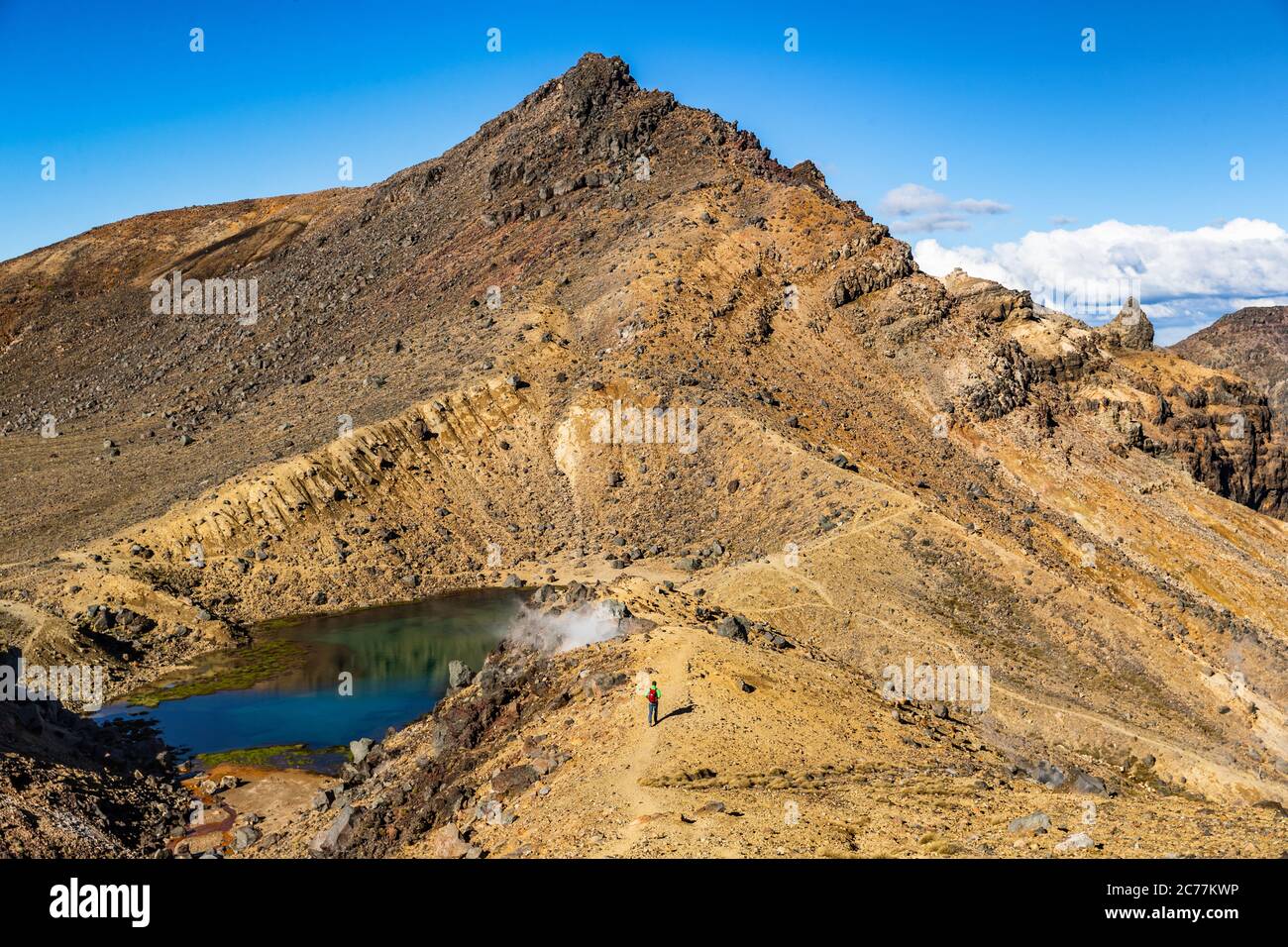 New Zealand Tongariro Alpine Crossing National Park. Tramping tramper ...