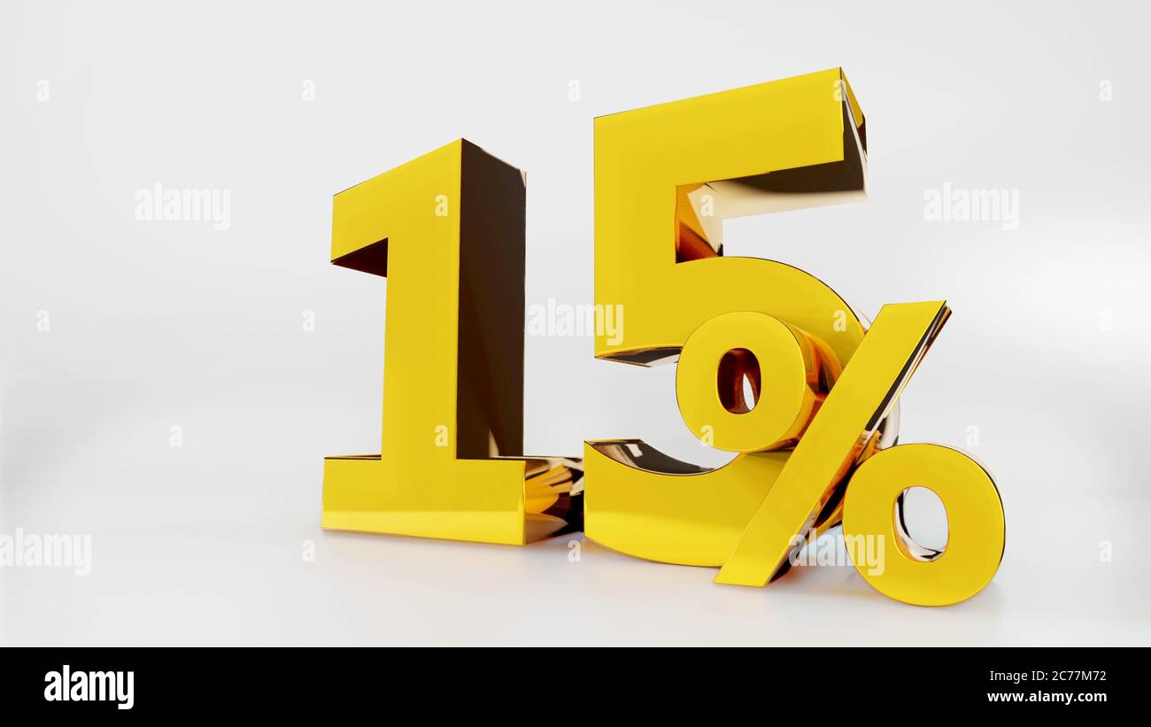 15% Golden symbol , 3D render Stock Photo - Alamy