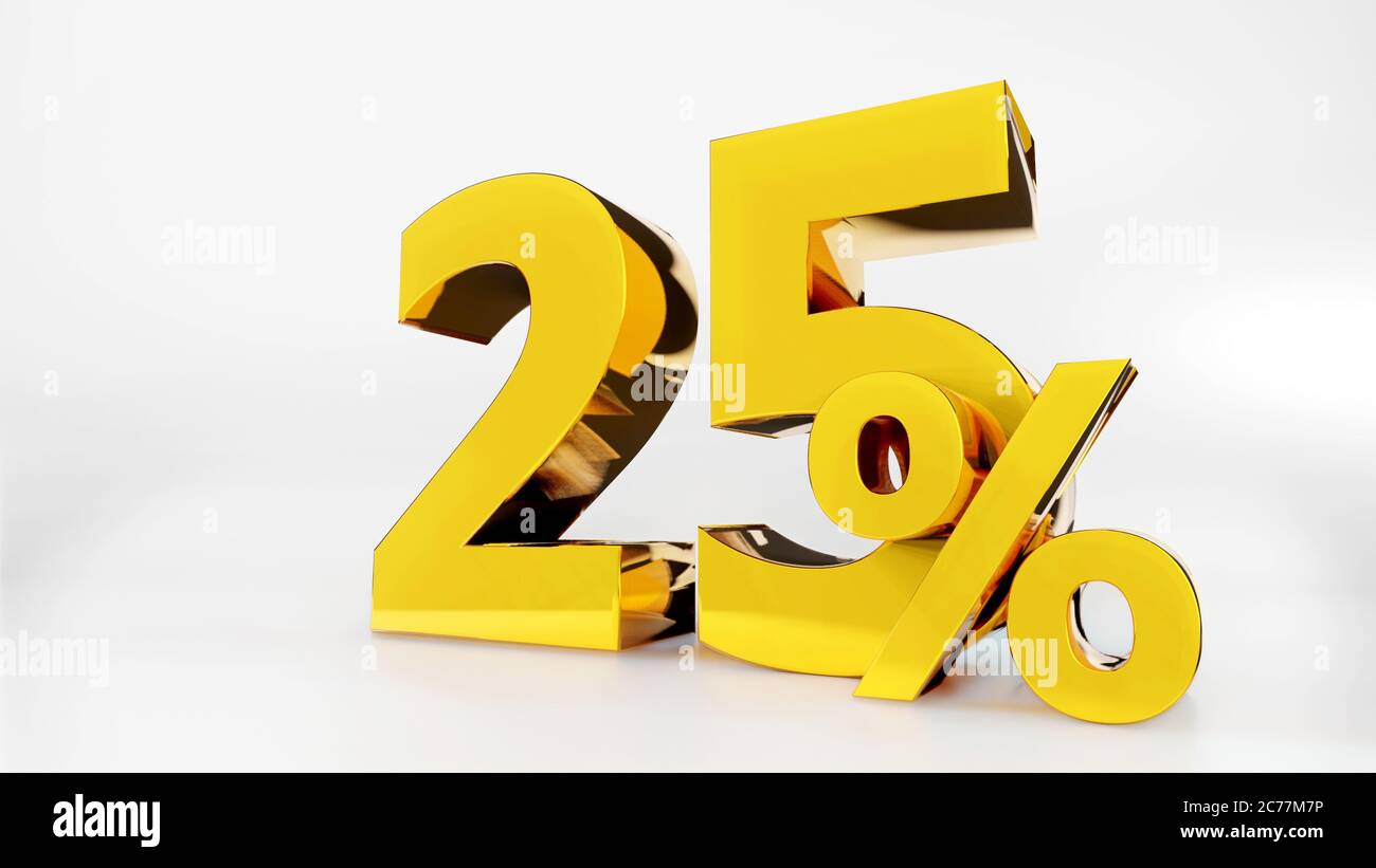 25% Golden symbol , 3D render Stock Photo - Alamy