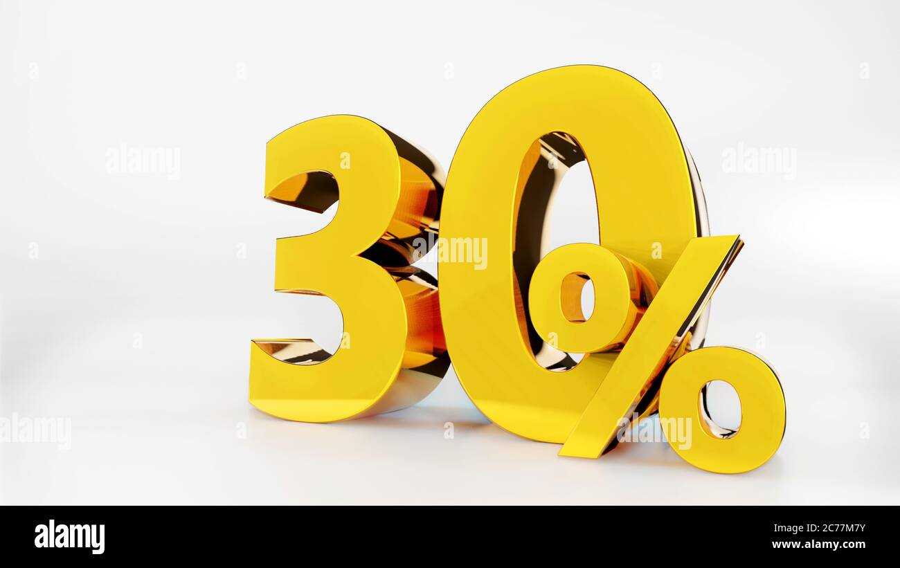 30% Golden symbol , 3D render Stock Photo - Alamy