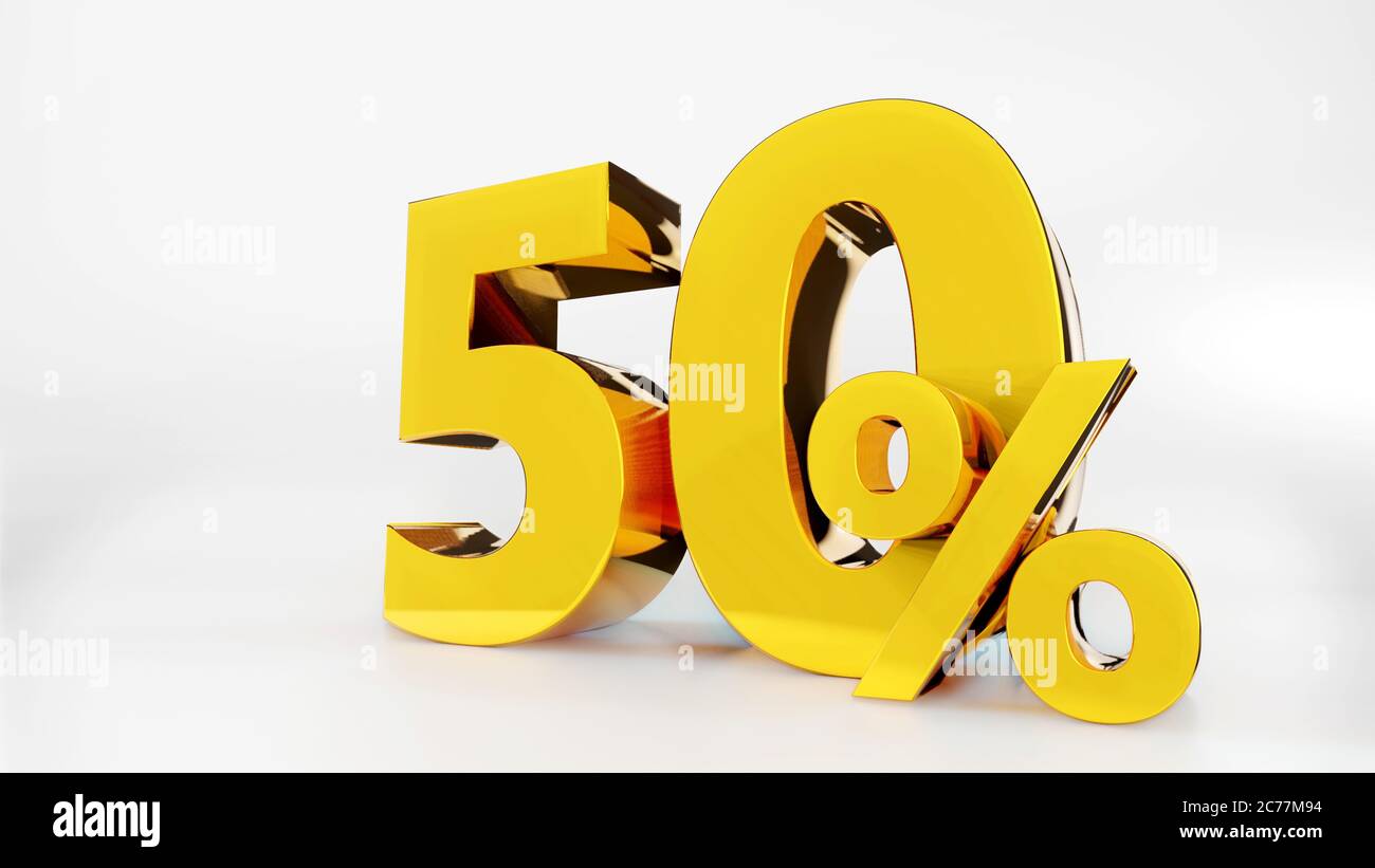 50% Golden symbol , 3D render Stock Photo - Alamy