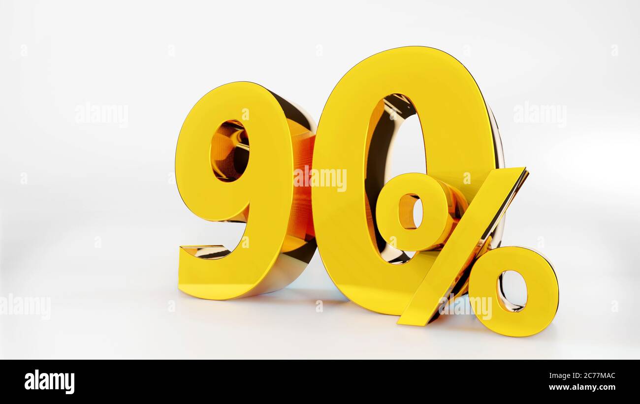 90% Golden symbol , 3D render Stock Photo - Alamy