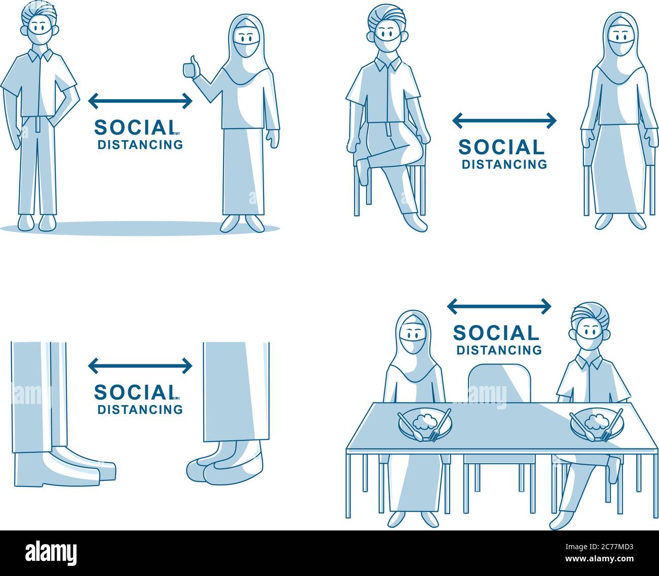 Social distancing concept. people wearing face mask Stock Vector Image ...