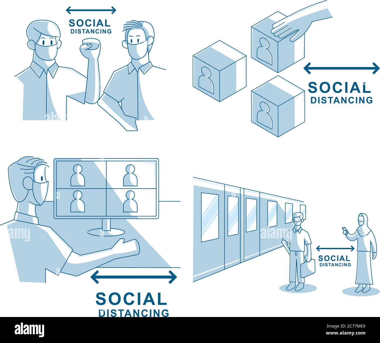 Social distancing people wearing face mask Vector Stock Vector Image ...