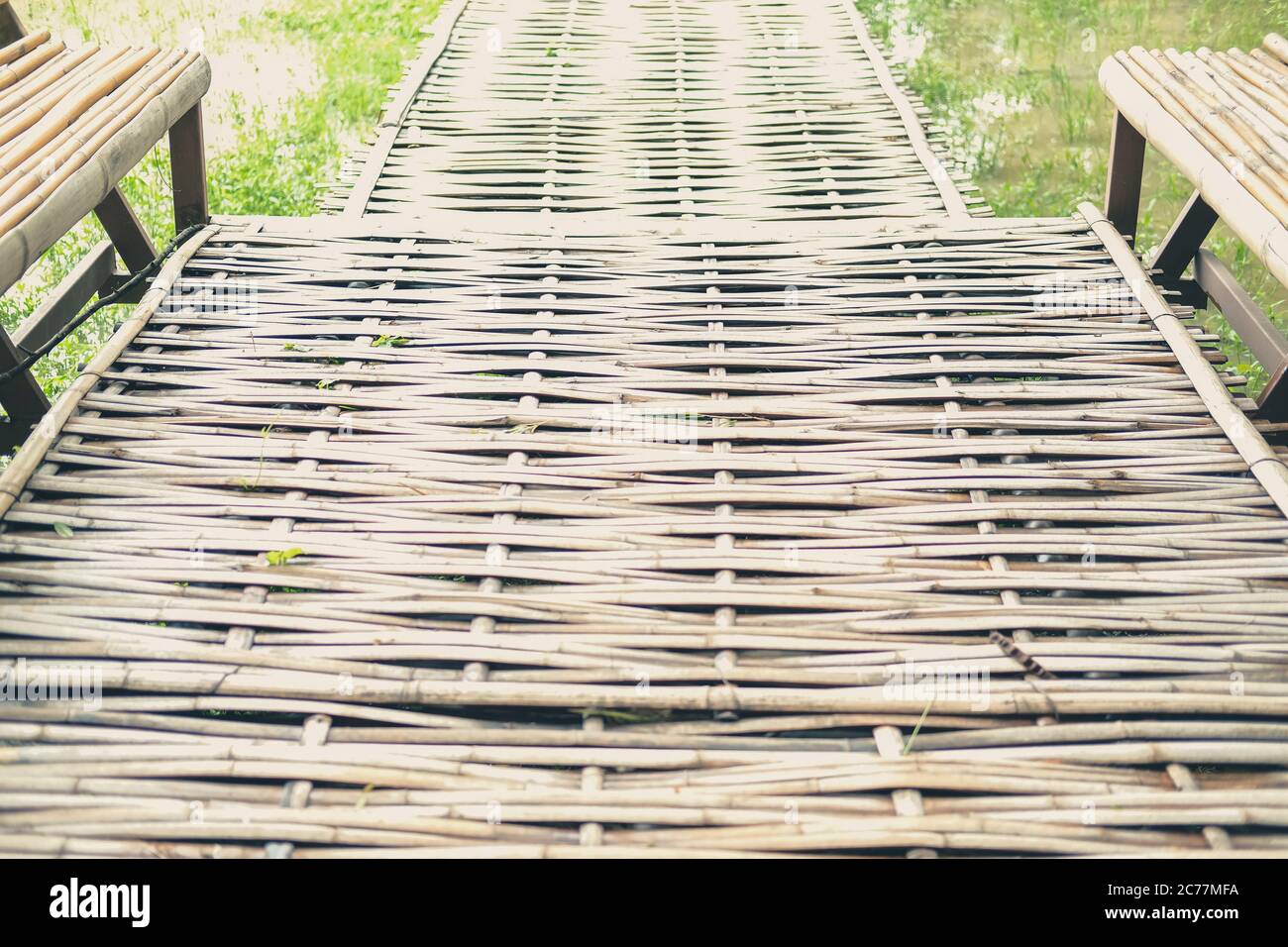 wooden bamboo footbridge bridge in rice paddy field Stock Photo - Alamy