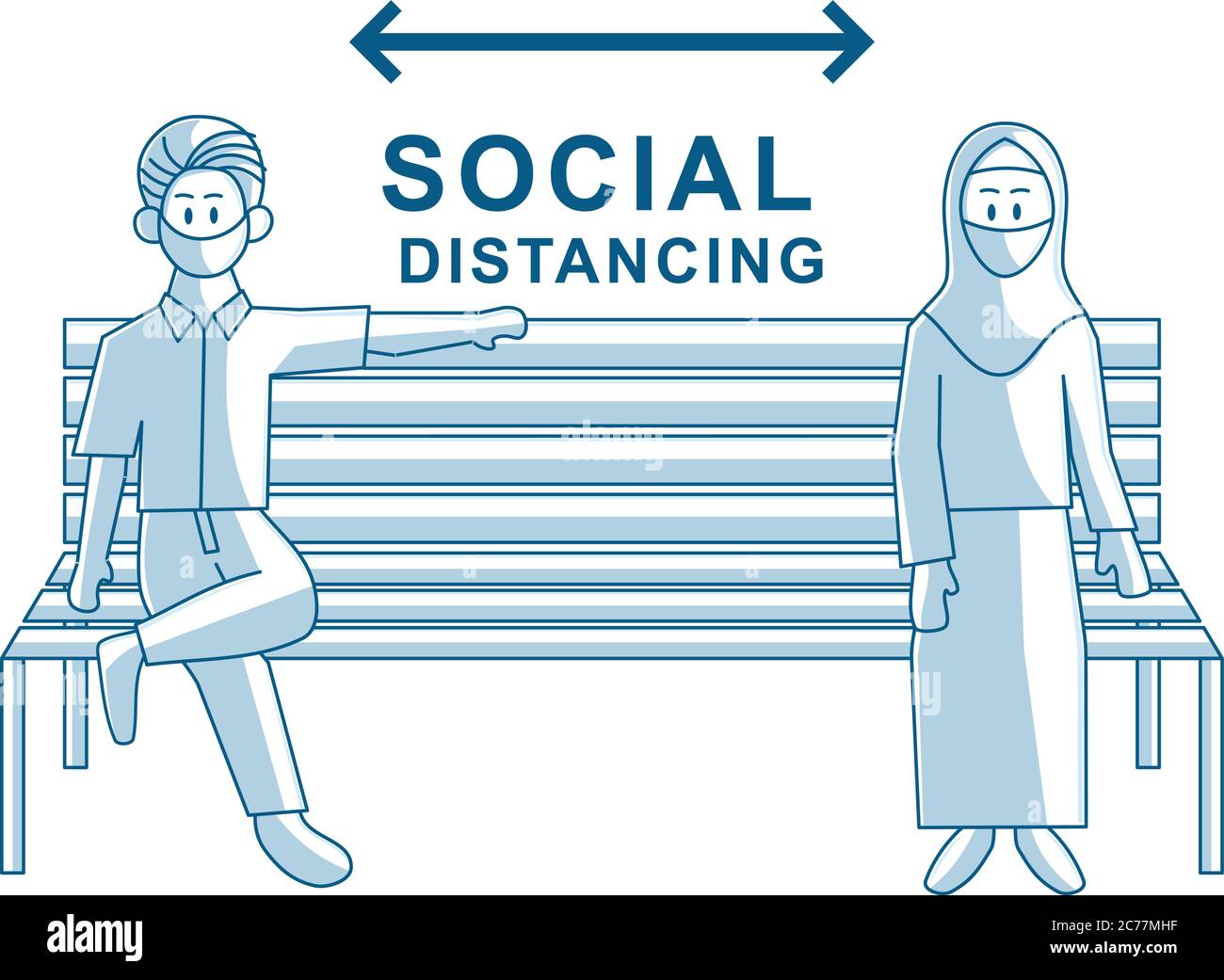 Social Distancing People sit on chair keeping distance Stock Vector ...