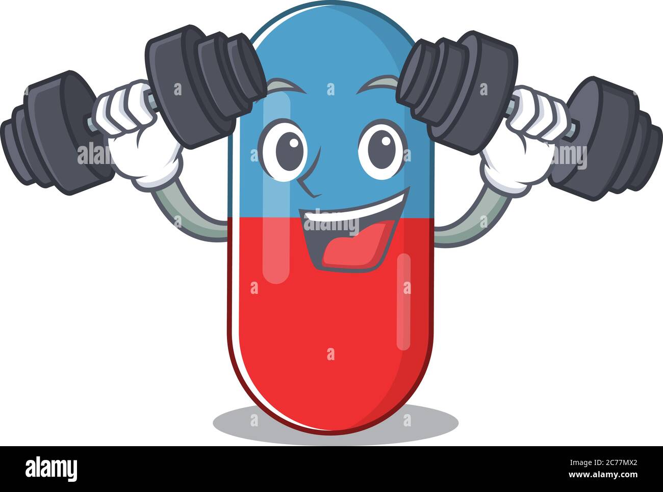 Muscular pills drug mascot design with barbells during exercise Stock ...
