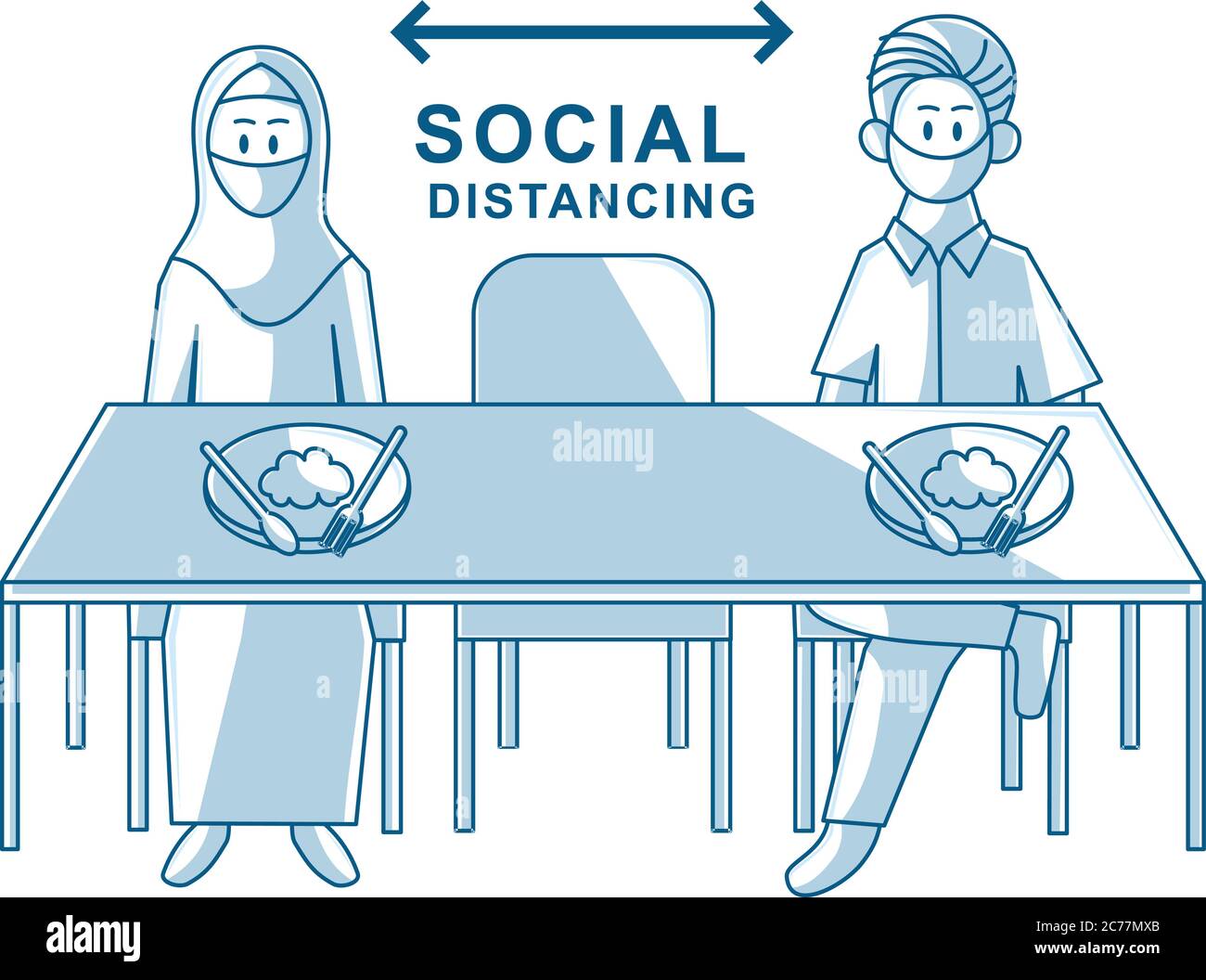 Restaurant social distancing People sitting eating food Stock Vector ...