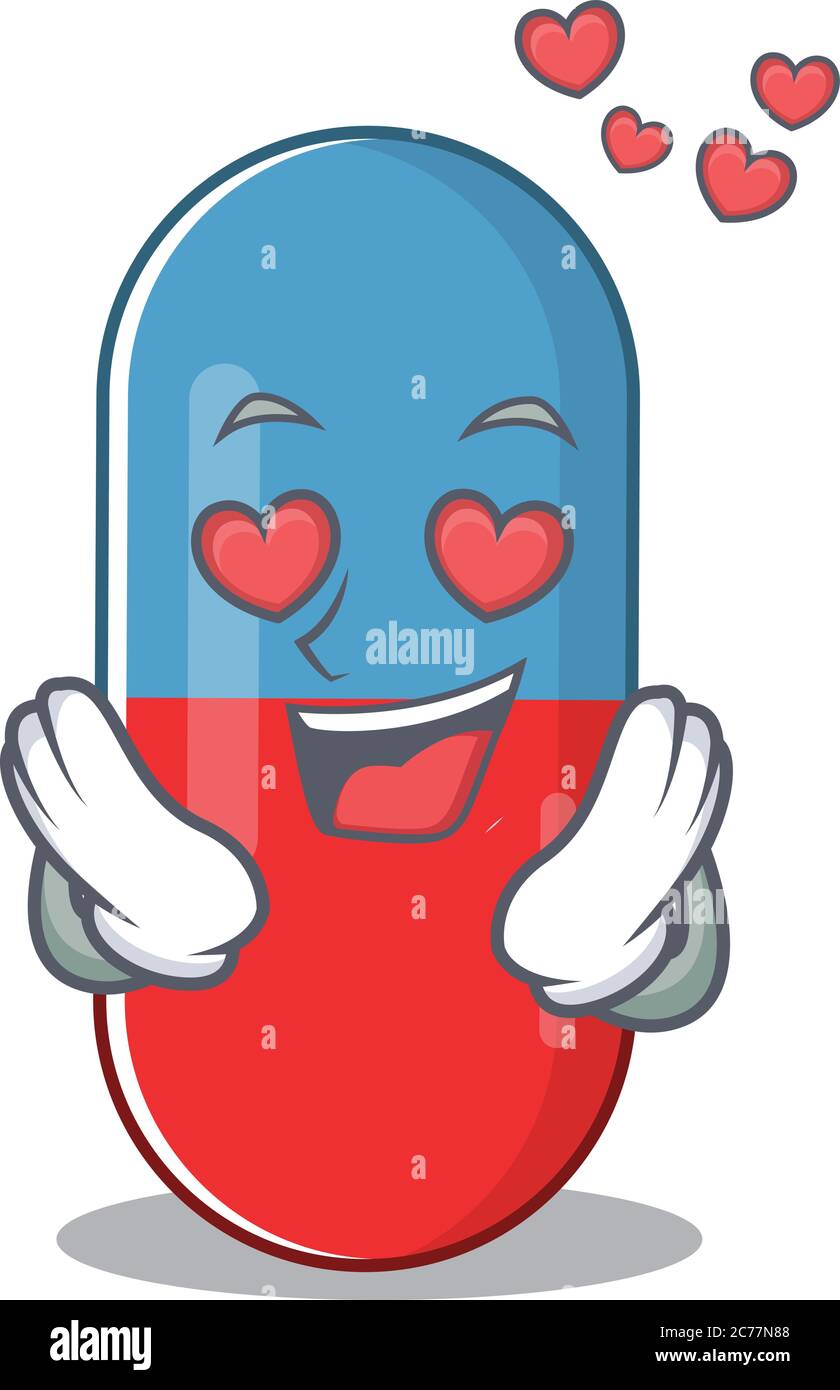 A passionate pills drug cartoon mascot concept has a falling in love ...