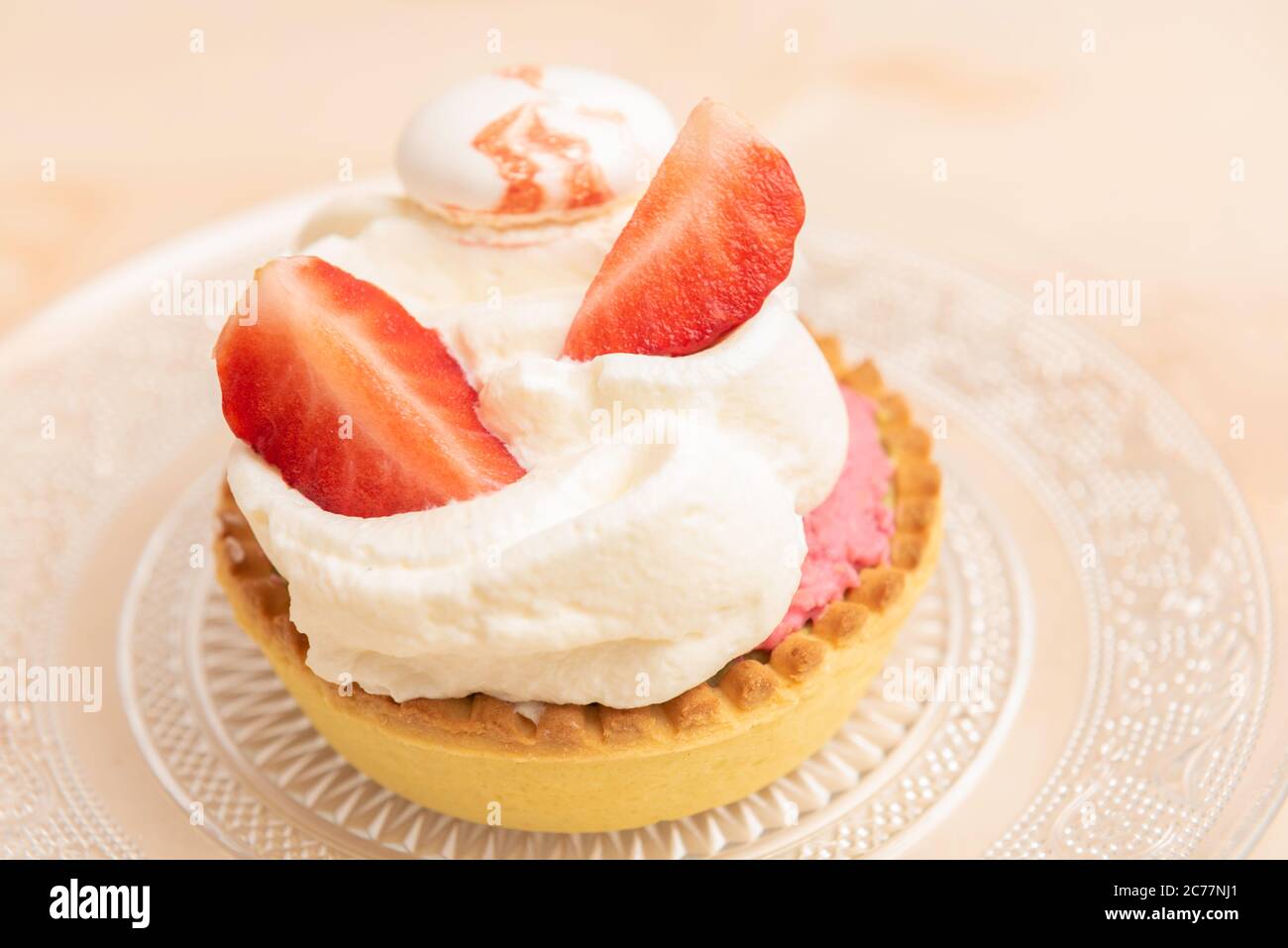 Homemade tarts with custard cream, white meringue and strawberry Stock ...