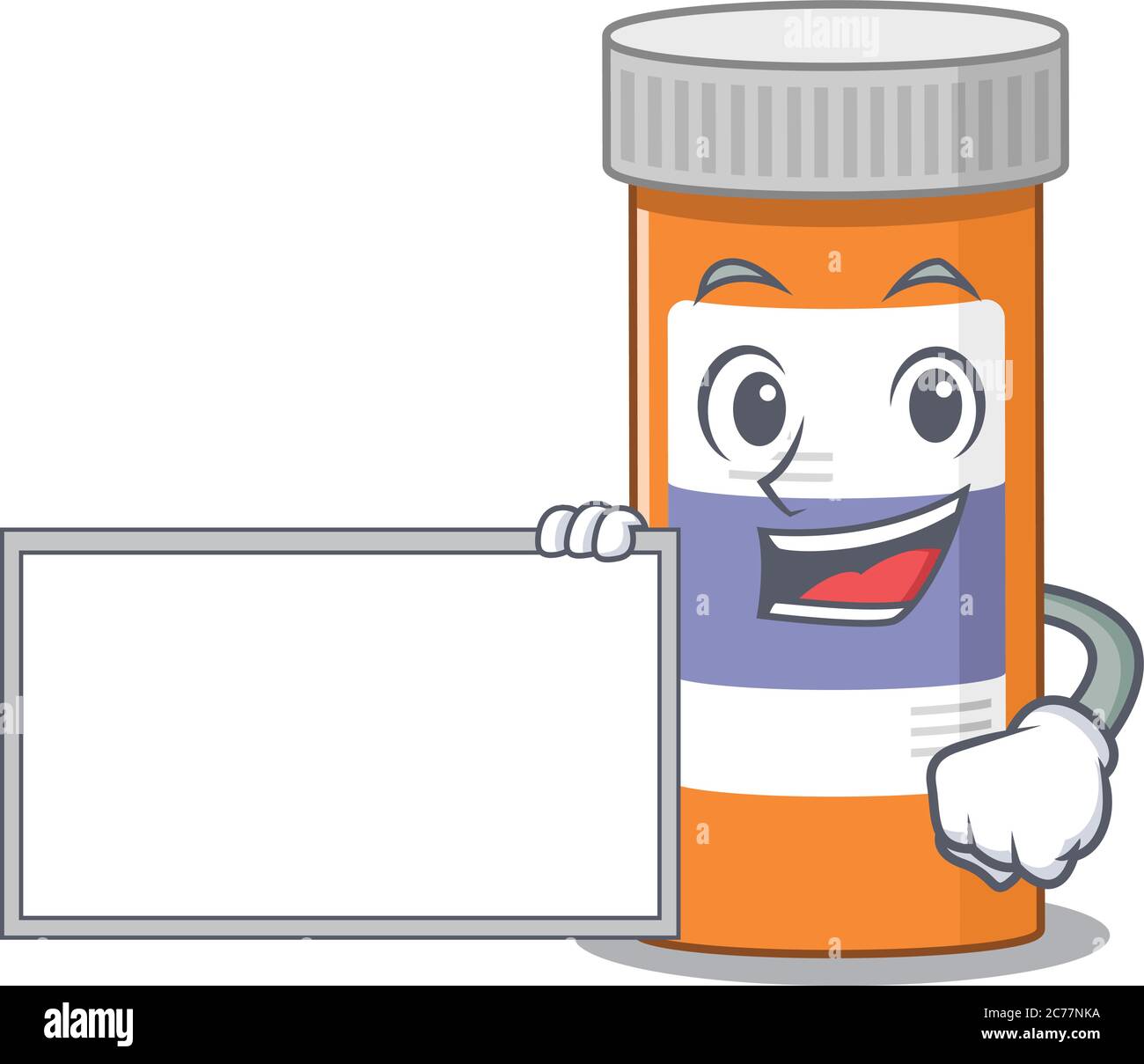 Cartoon character style of pills drug bottle holding a white board ...