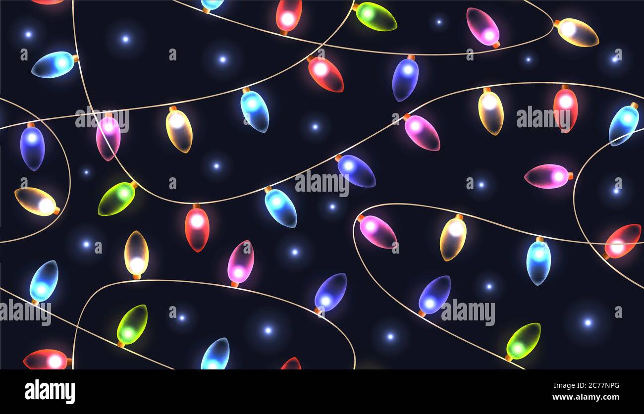 Seamless texture with festive colored lights garlands. Vector ...