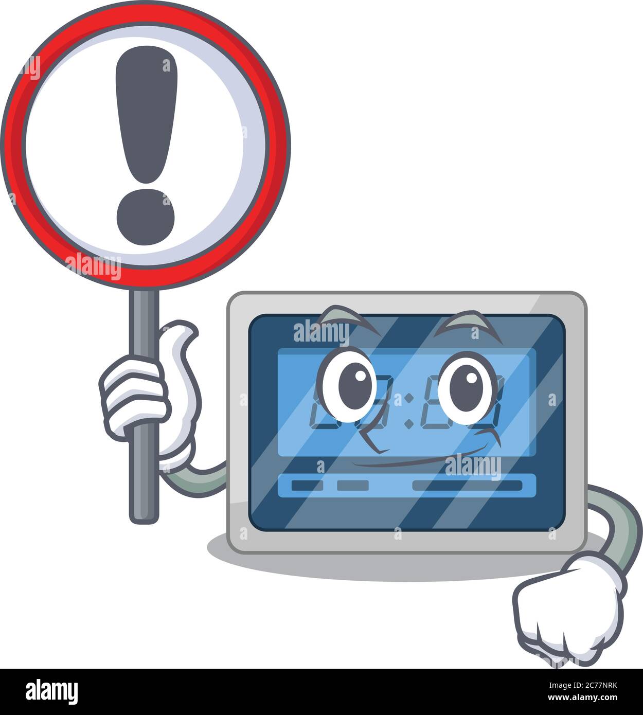 A cartoon icon of digital timer with a exclamation sign board Stock ...